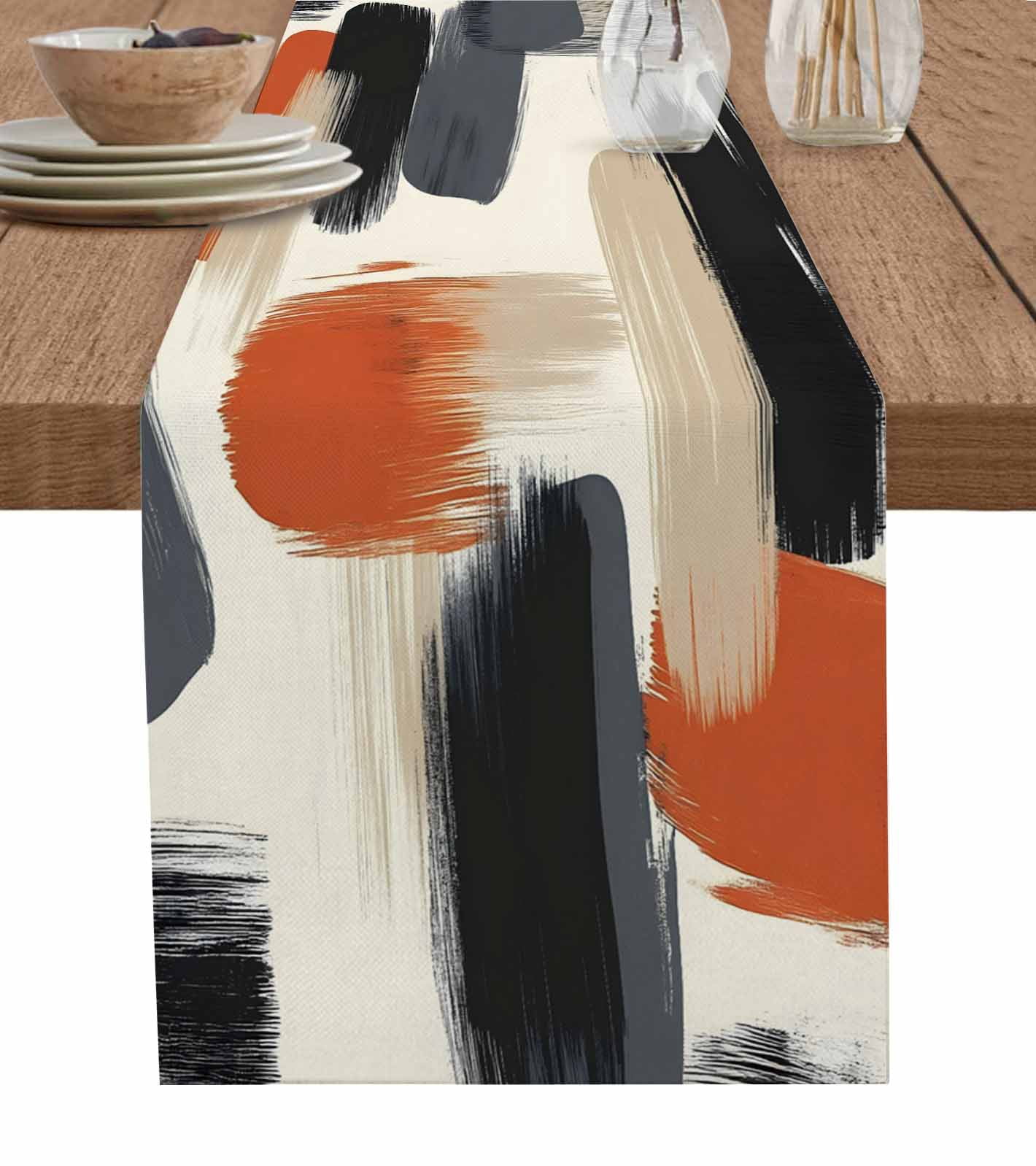 Boanket Black Geometric Table Runner - 70 Inch Long, Kitchen Dining ...