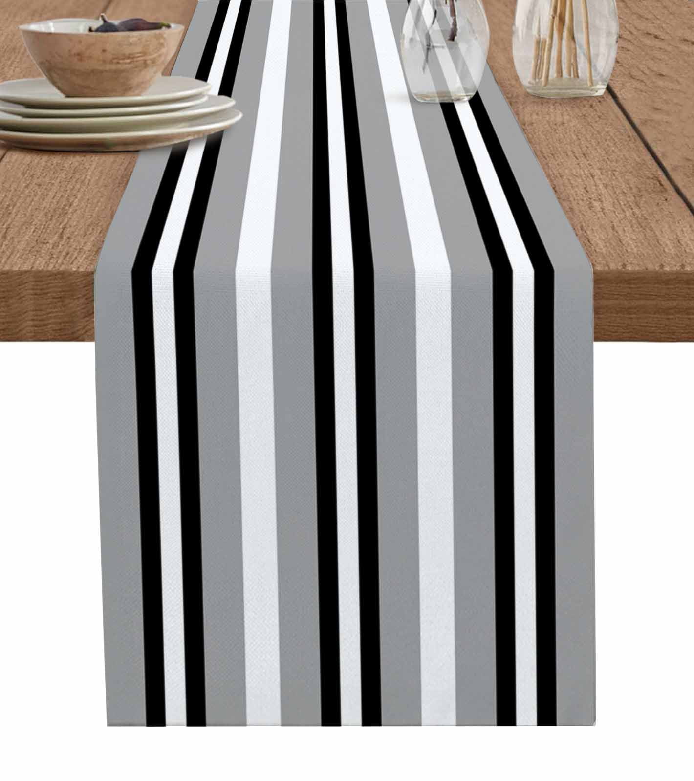 Boanket Black Gray Striped Table Runner - 72 Inch Long, Kitchen Dining ...
