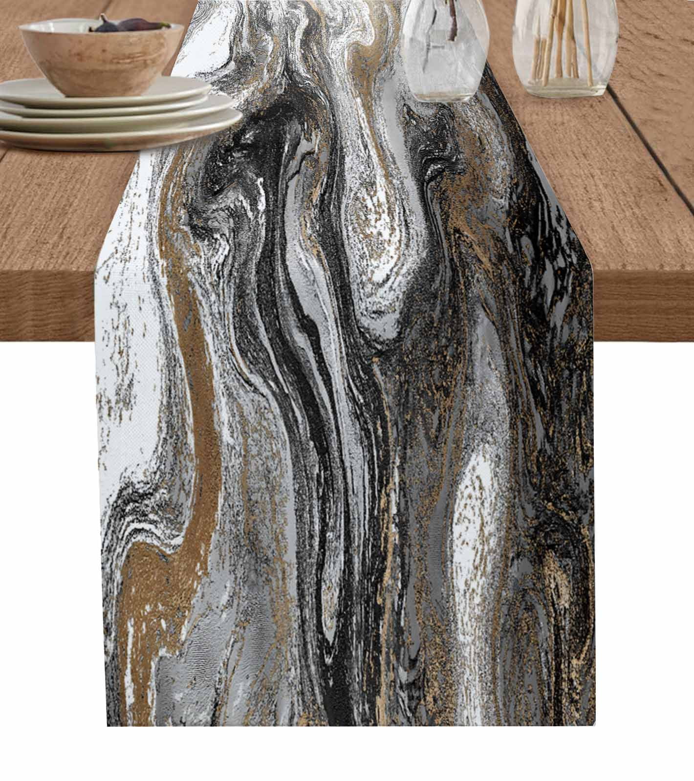 Boanket Black Marble Table Runner - 120 Inch Long, Kitchen Dining Table ...