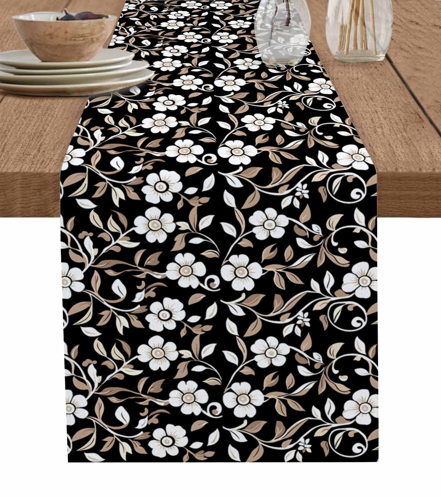 Boanket Black White Floral Table Runner - 108 Inch Long, Kitchen Dining ...
