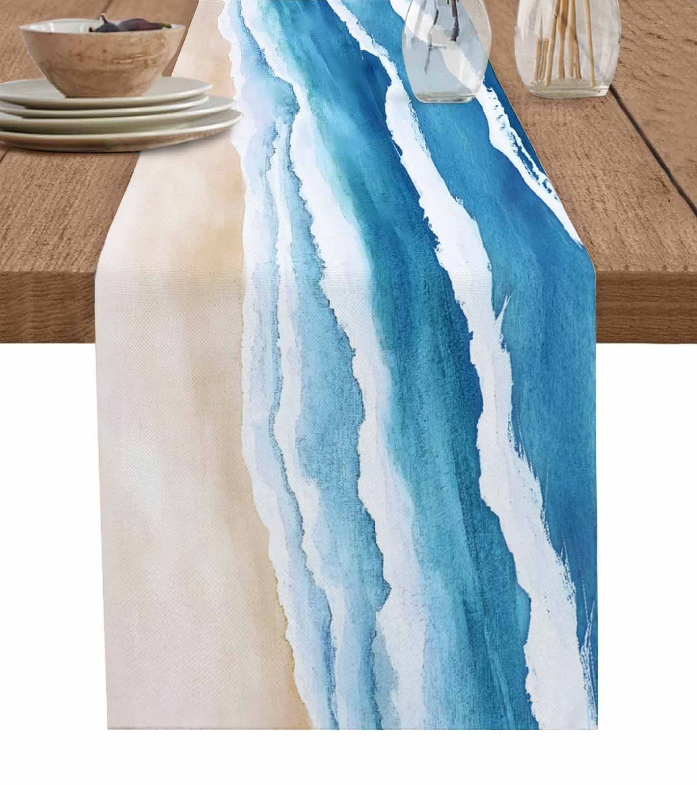 Boanket Blue Beach Coastal Table Runner - 90 Inch Long, Kitchen Dining ...