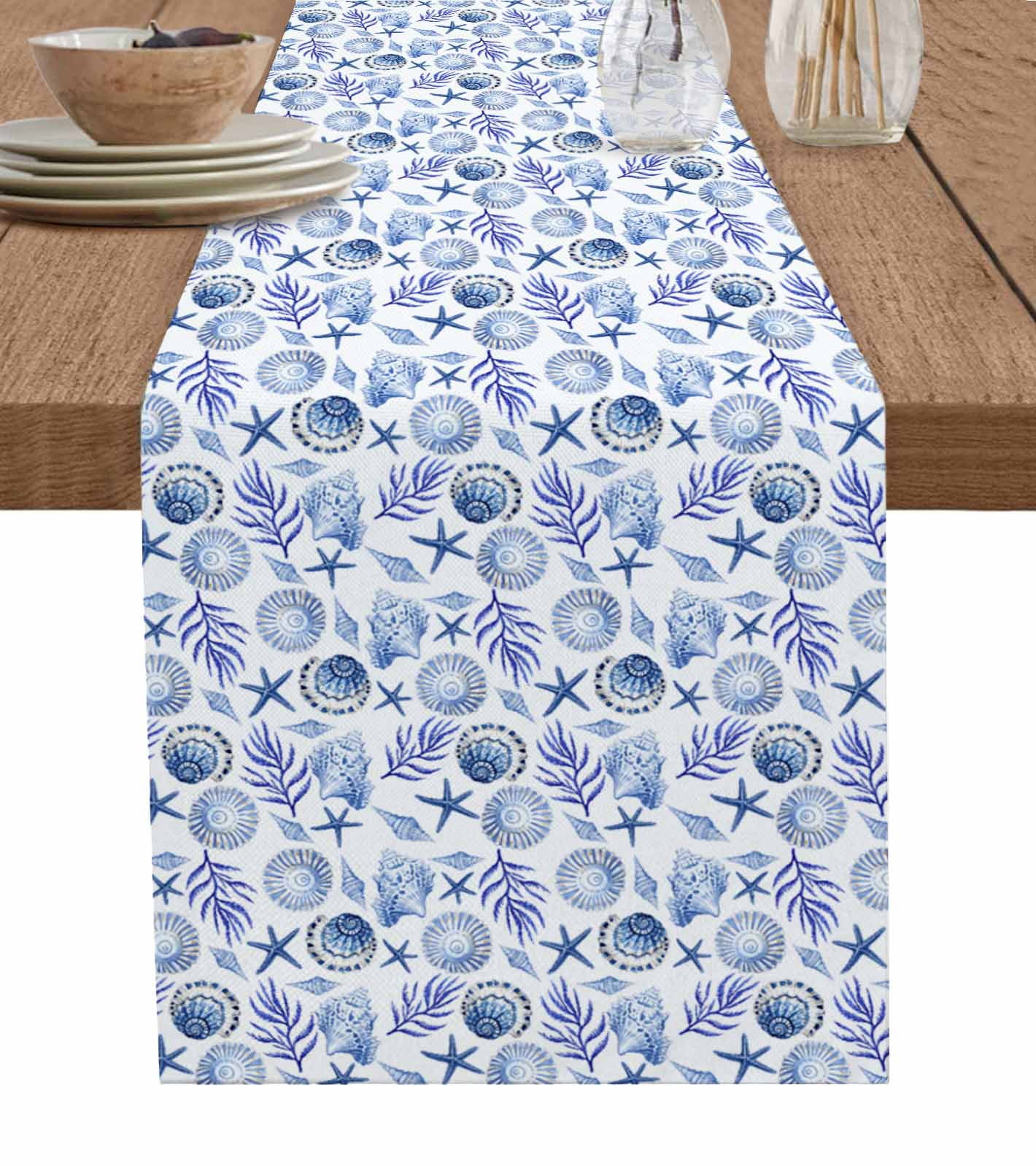 Boanket Blue Beach Conch Table Runner - 120 Inch Long, Kitchen Dining ...