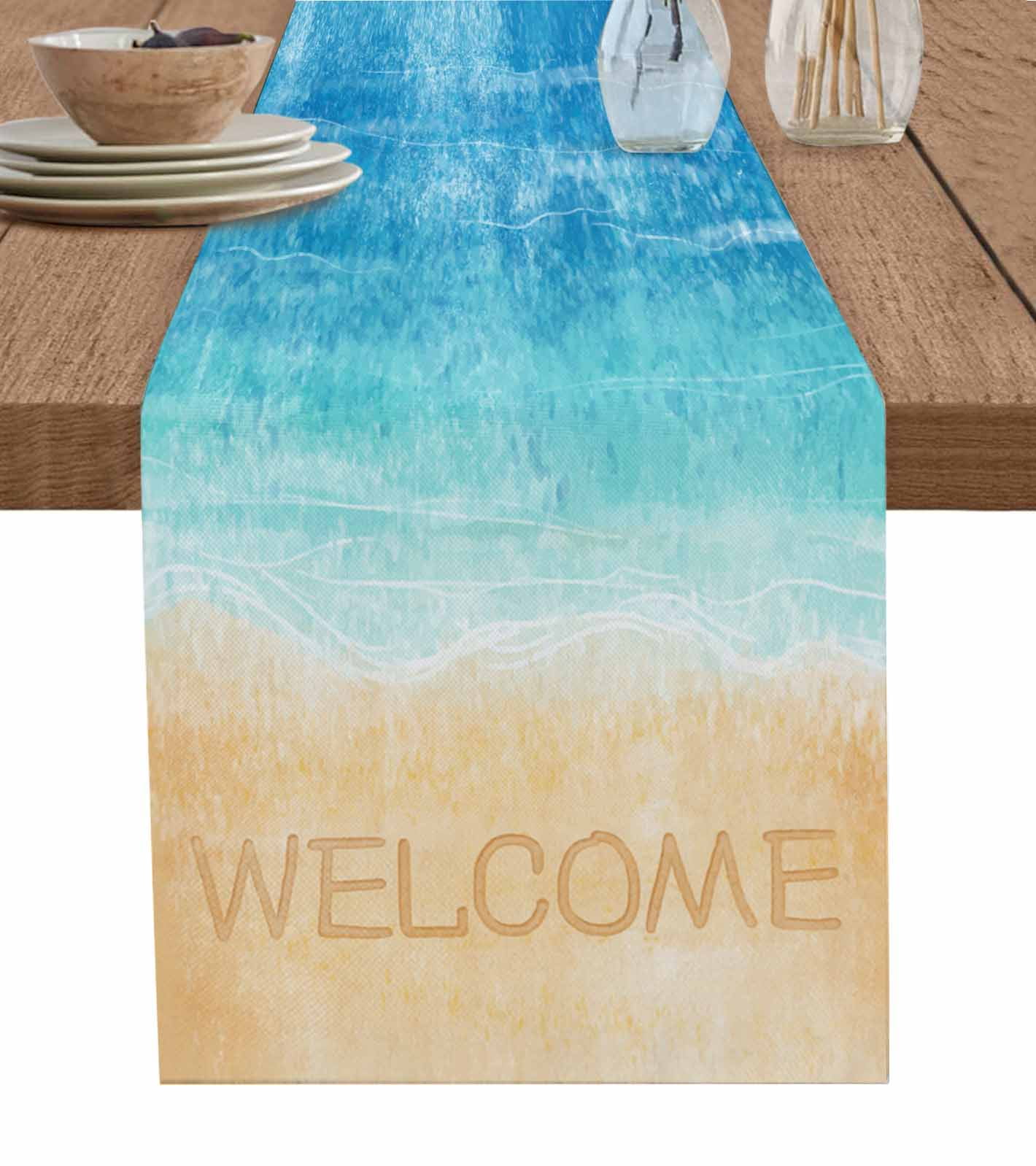 Boanket Blue Beige Ombre Table Runner - 108 Inch Long, Kitchen Dining ...