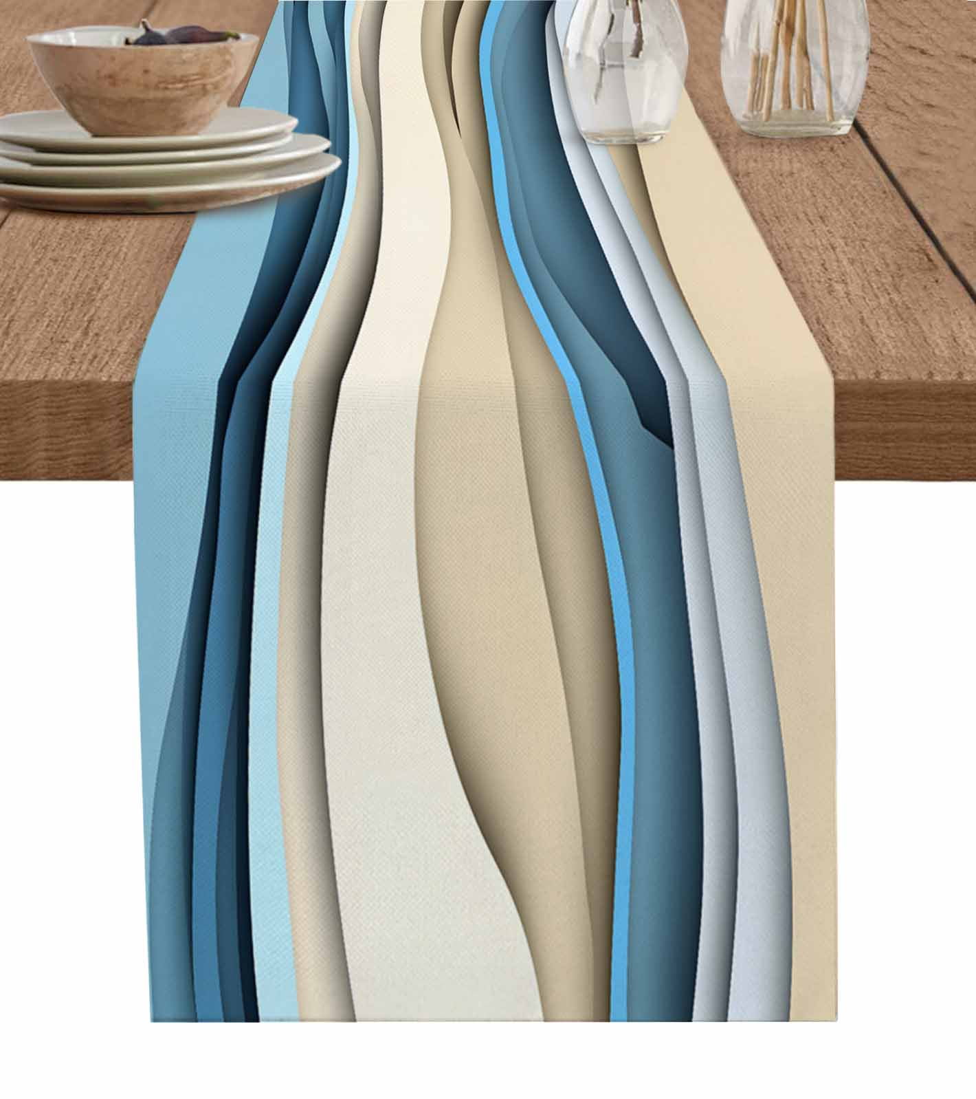 Boanket Blue Beige Ombre Table Runner - 108 Inch Long, Kitchen Dining ...