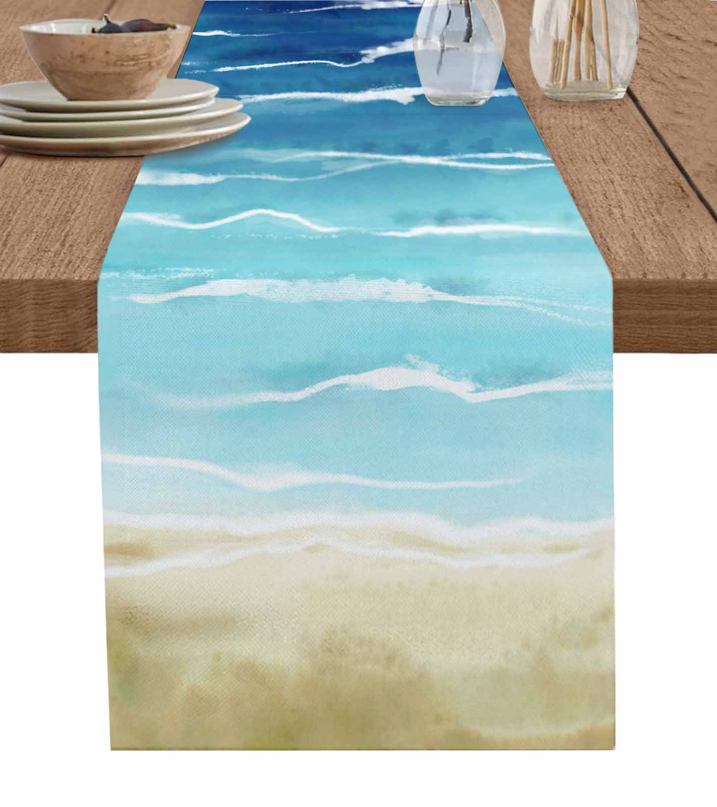 Boanket Blue Beige Ombre Table Runner - 70 Inch Long, Kitchen Dining ...