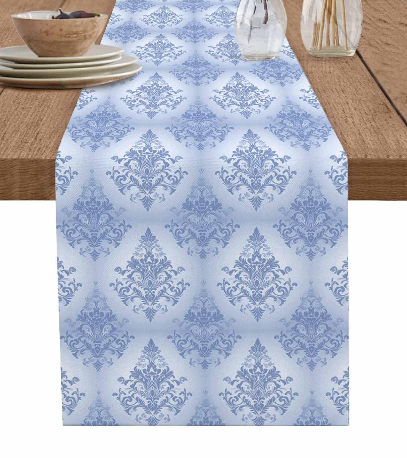 Boanket Blue Boho Floral Table Runner - 70 Inch Long, Kitchen Dining ...