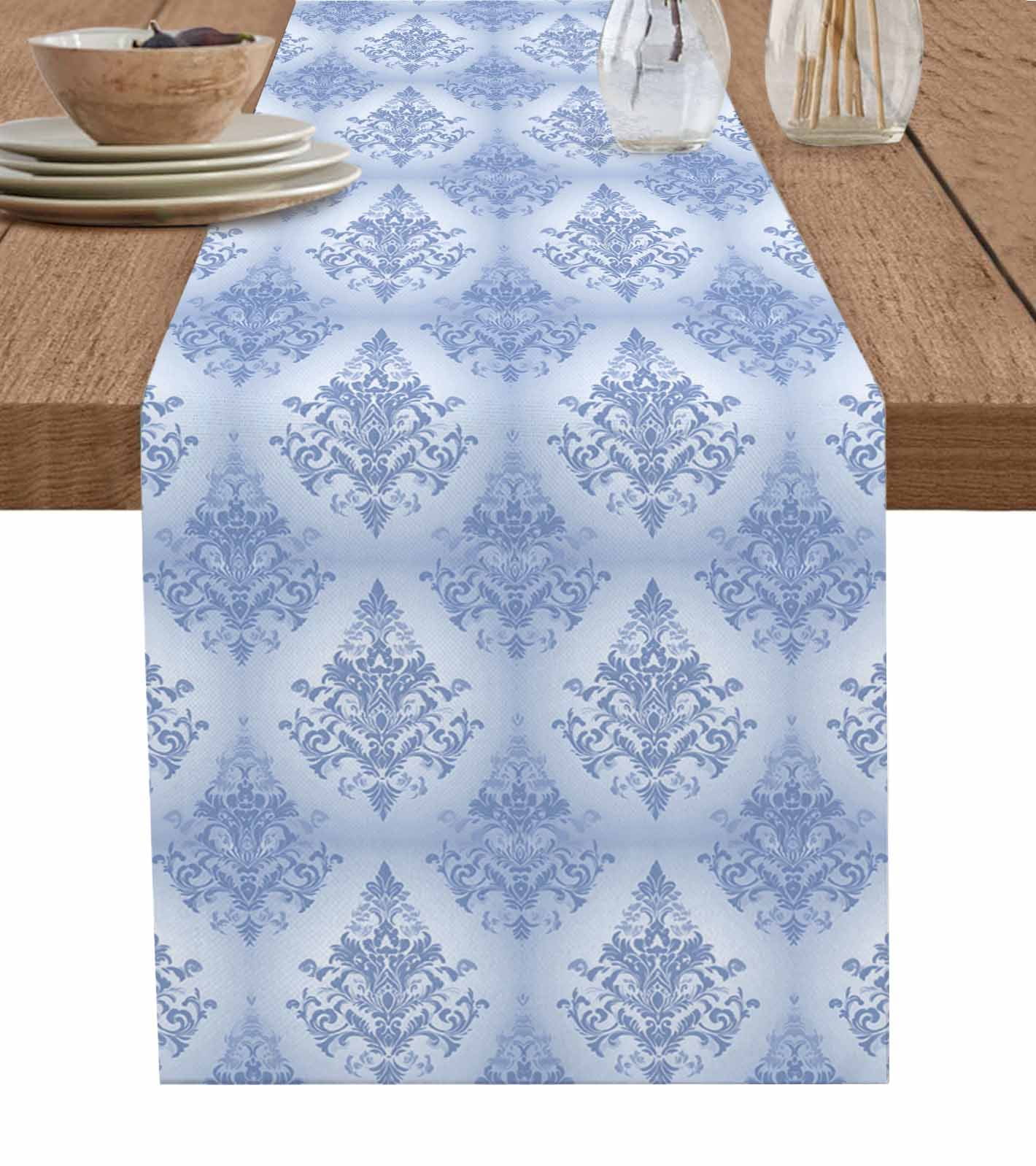 Boanket Blue Boho Floral Table Runner - 90 Inch Long, Kitchen Dining ...