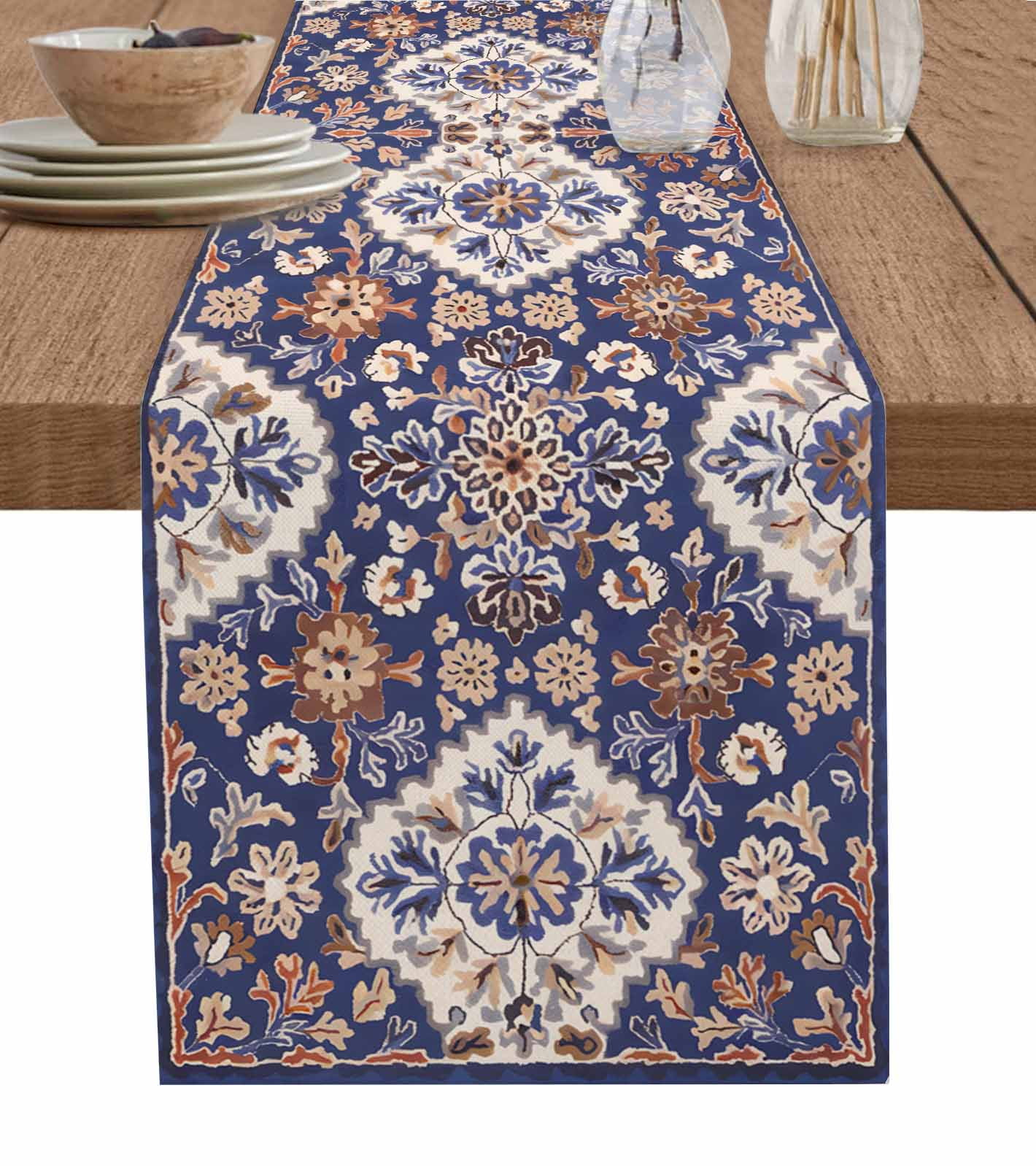 Boanket Blue Boho Table Runner - 60 Inch Long, Kitchen Dining Table ...