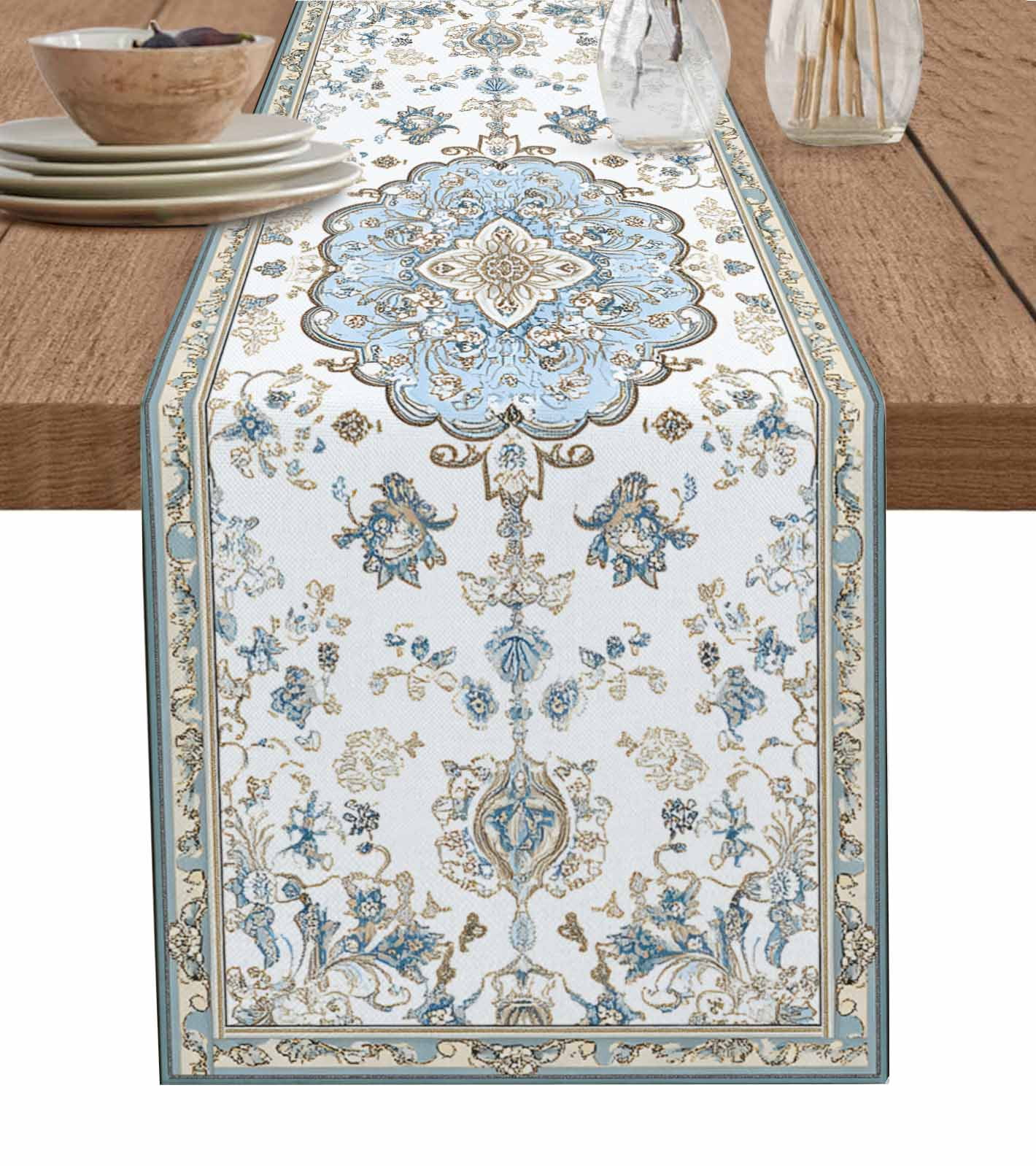 Boanket Blue Boho Table Runner - 90 Inch Long, Kitchen Dining Table ...