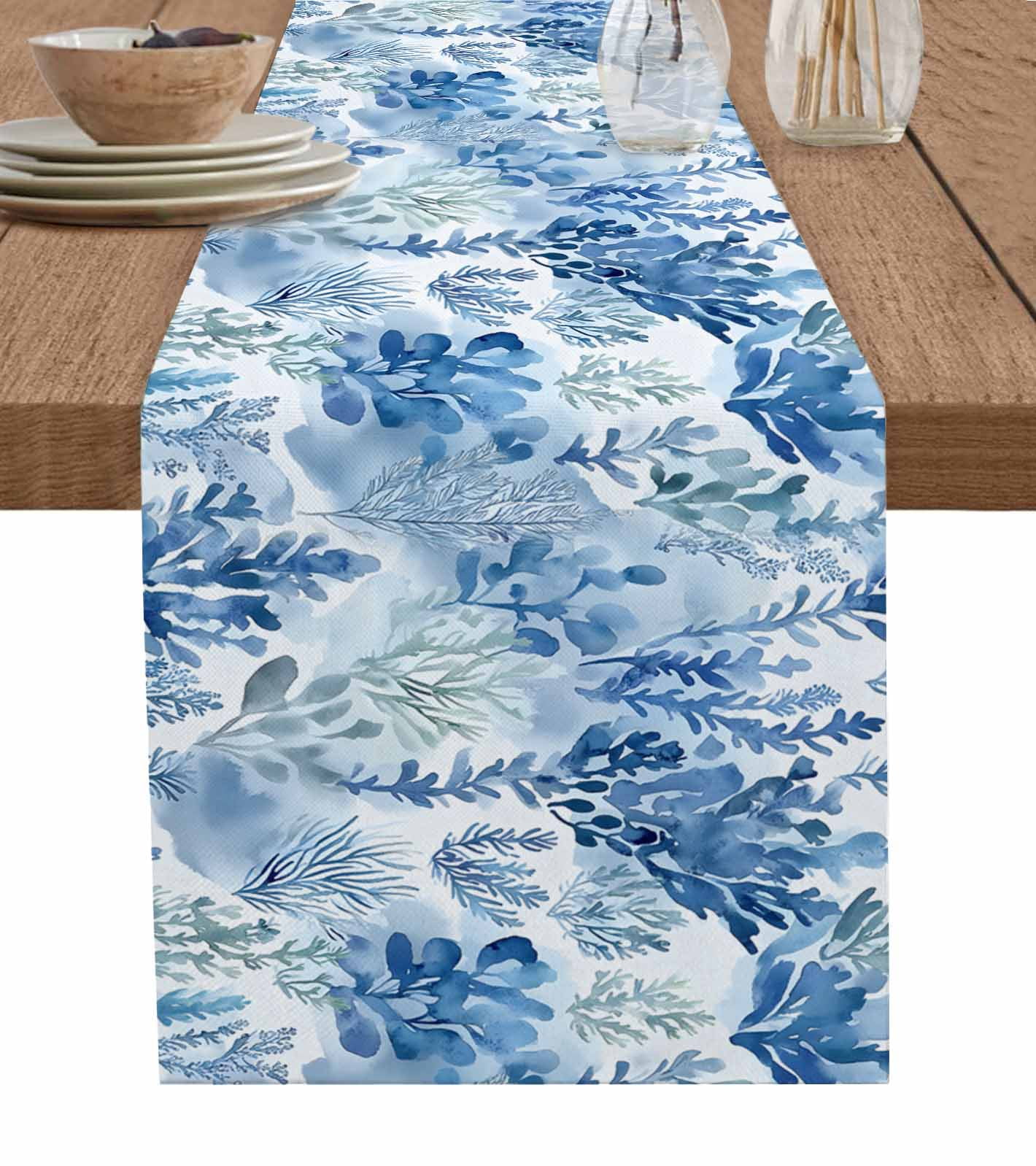 Boanket Blue Botanical Table Runner - 108 Inch Long, Kitchen Dining ...