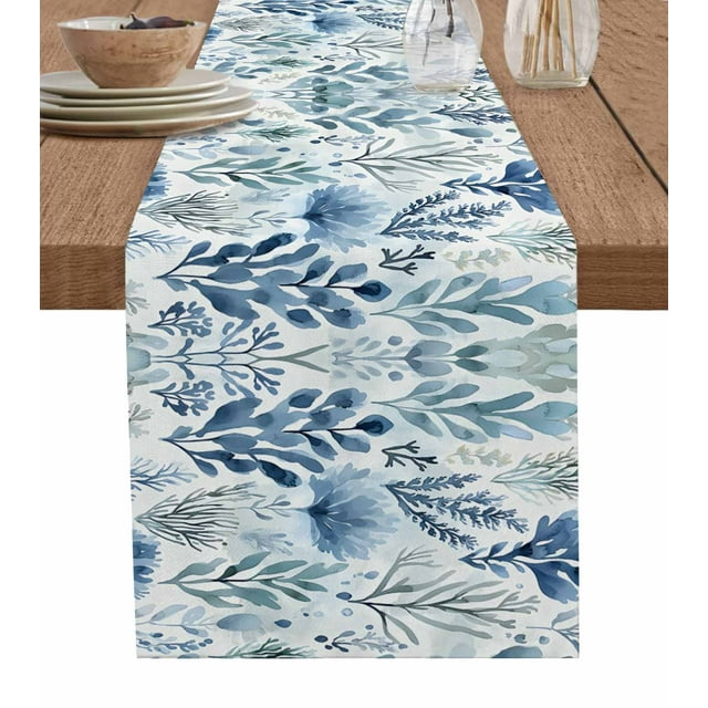Boanket Blue Botanical Table Runner - 120 Inch Long, Kitchen Dining ...