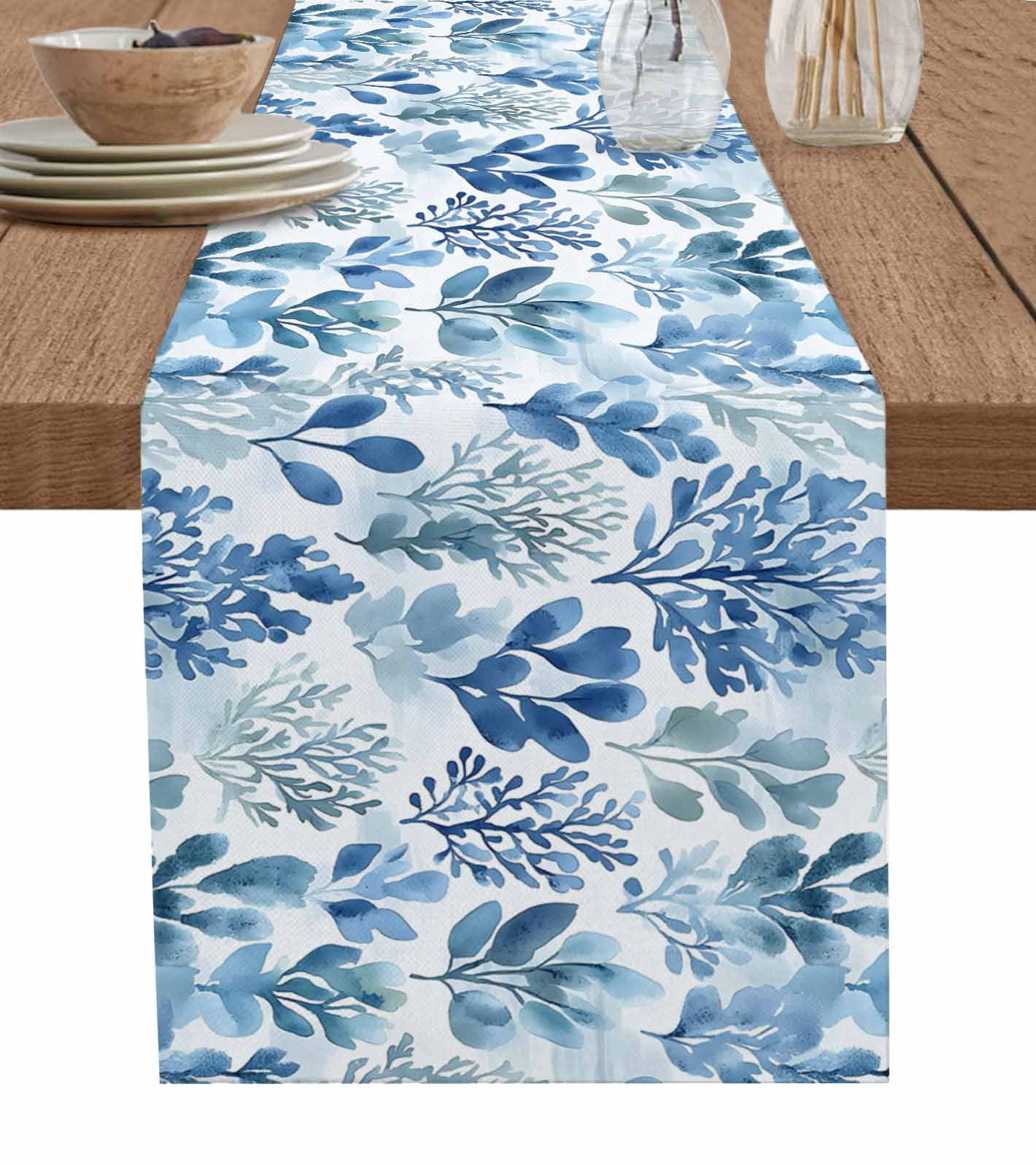 Boanket Blue Botanical Table Runner - 48 Inch Long, Kitchen Dining ...