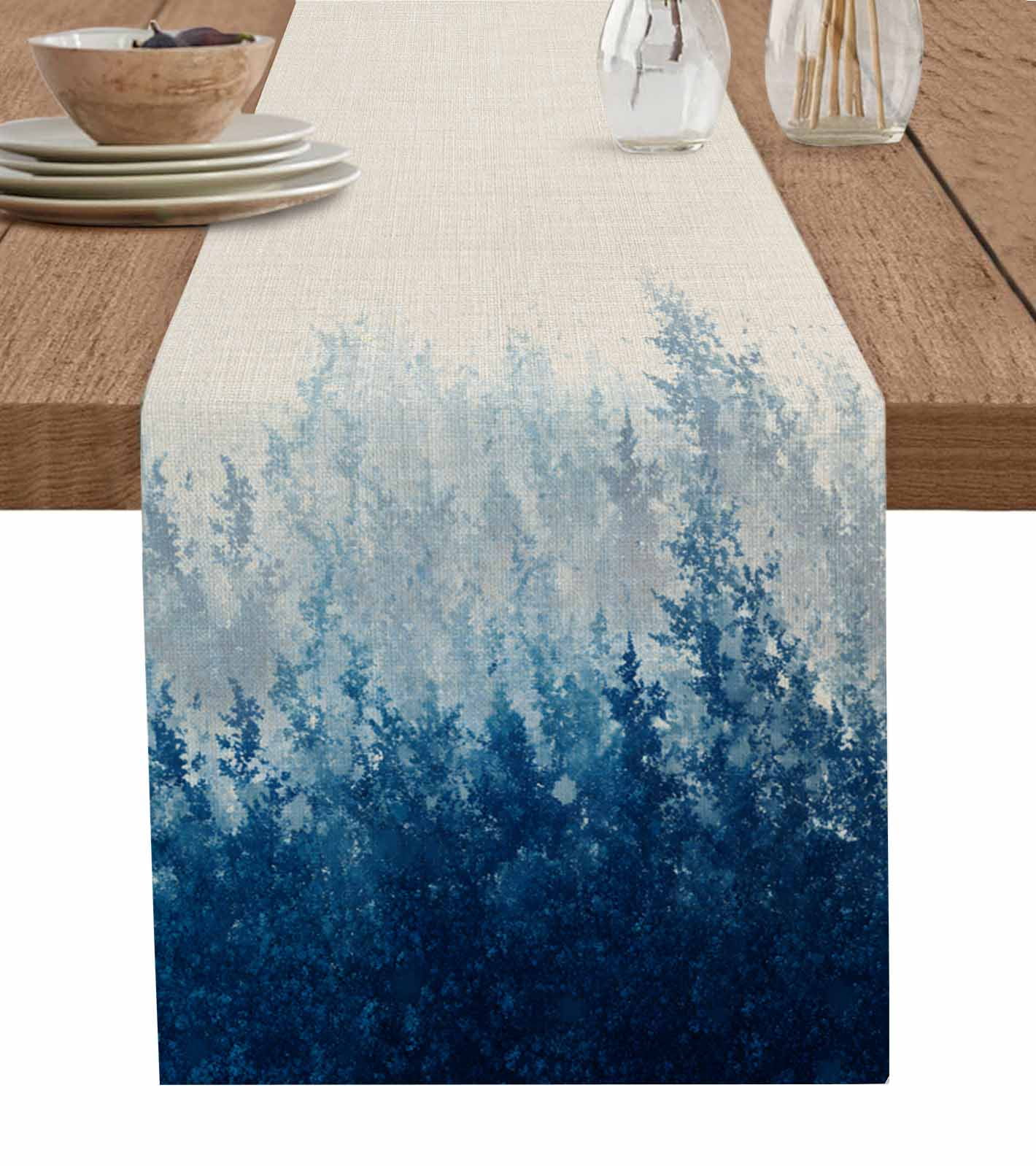 Boanket Blue Botanical Table Runner - 70 Inch Long, Kitchen Dining ...