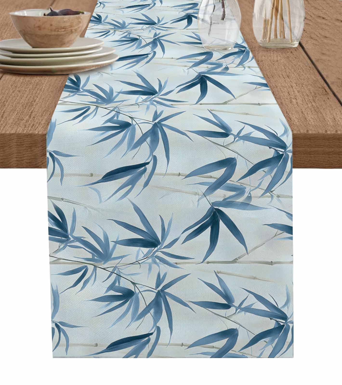 Boanket Blue Botanical Table Runner - 72 Inch Long, Kitchen Dining ...
