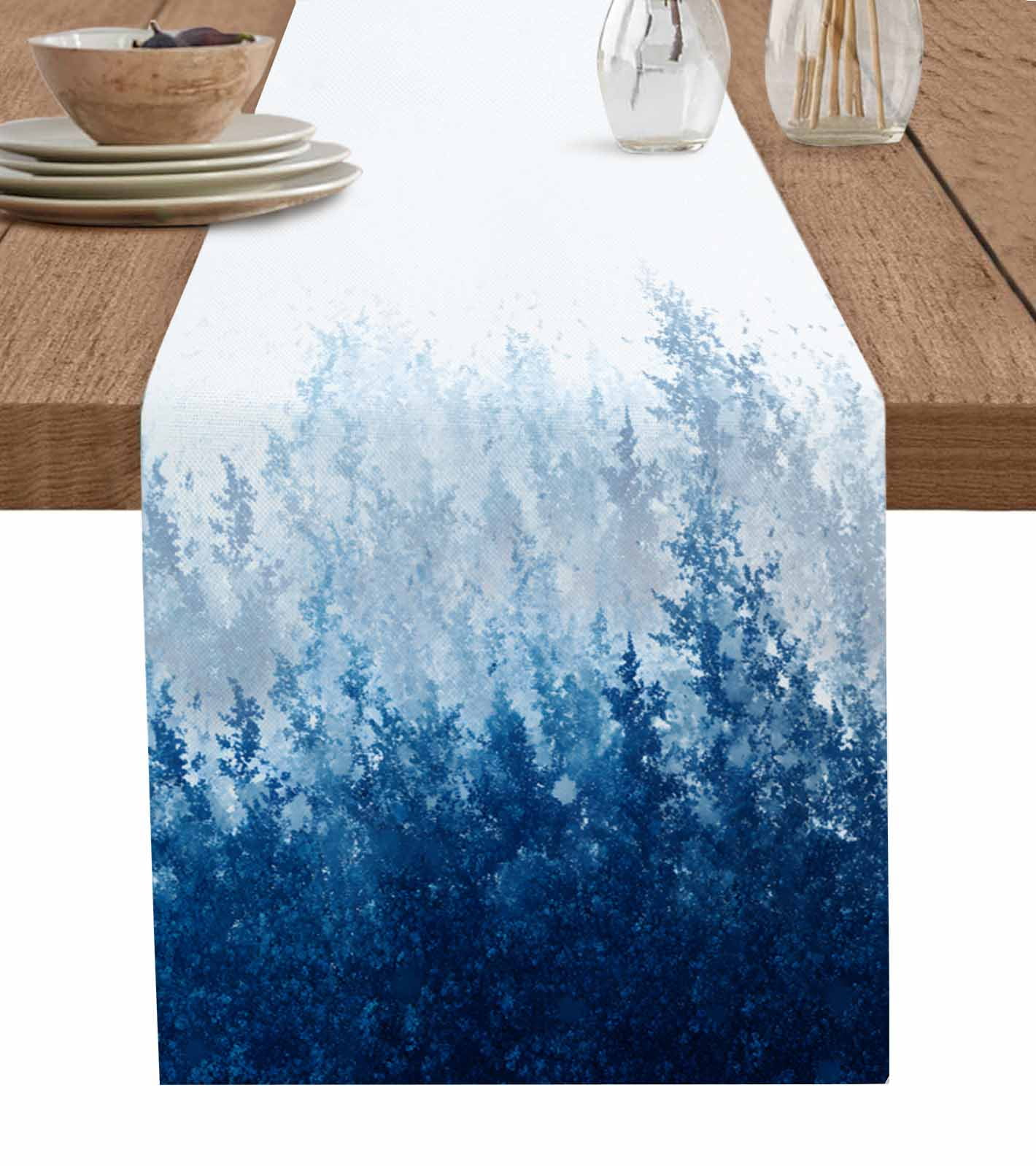 Boanket Blue Botanical Table Runner - 90 Inch Long, Kitchen Dining ...
