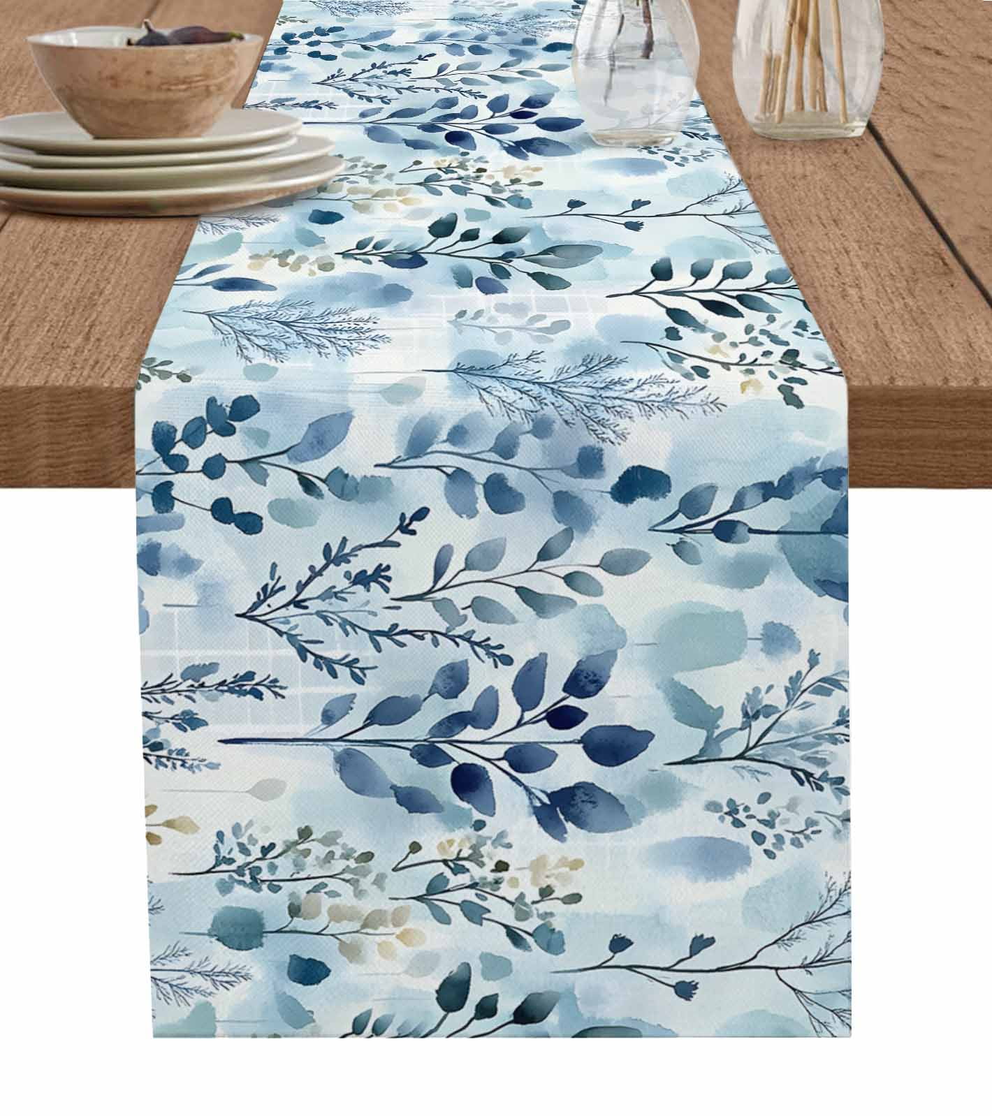 Boanket Blue Botanical Table Runner - 90 Inch Long, Kitchen Dining ...