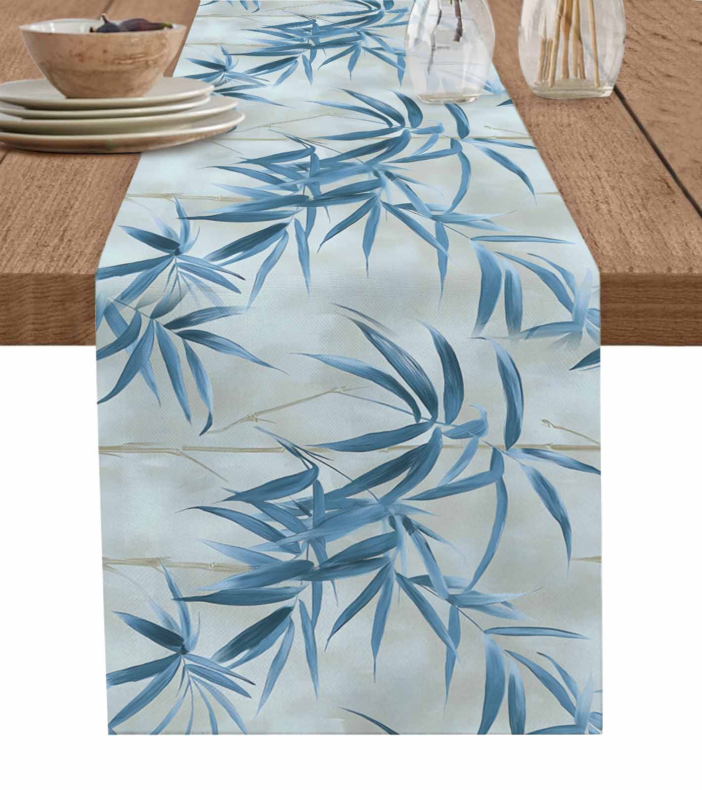 Boanket Blue Botanical Table Runner - 90 Inch Long, Kitchen Dining ...