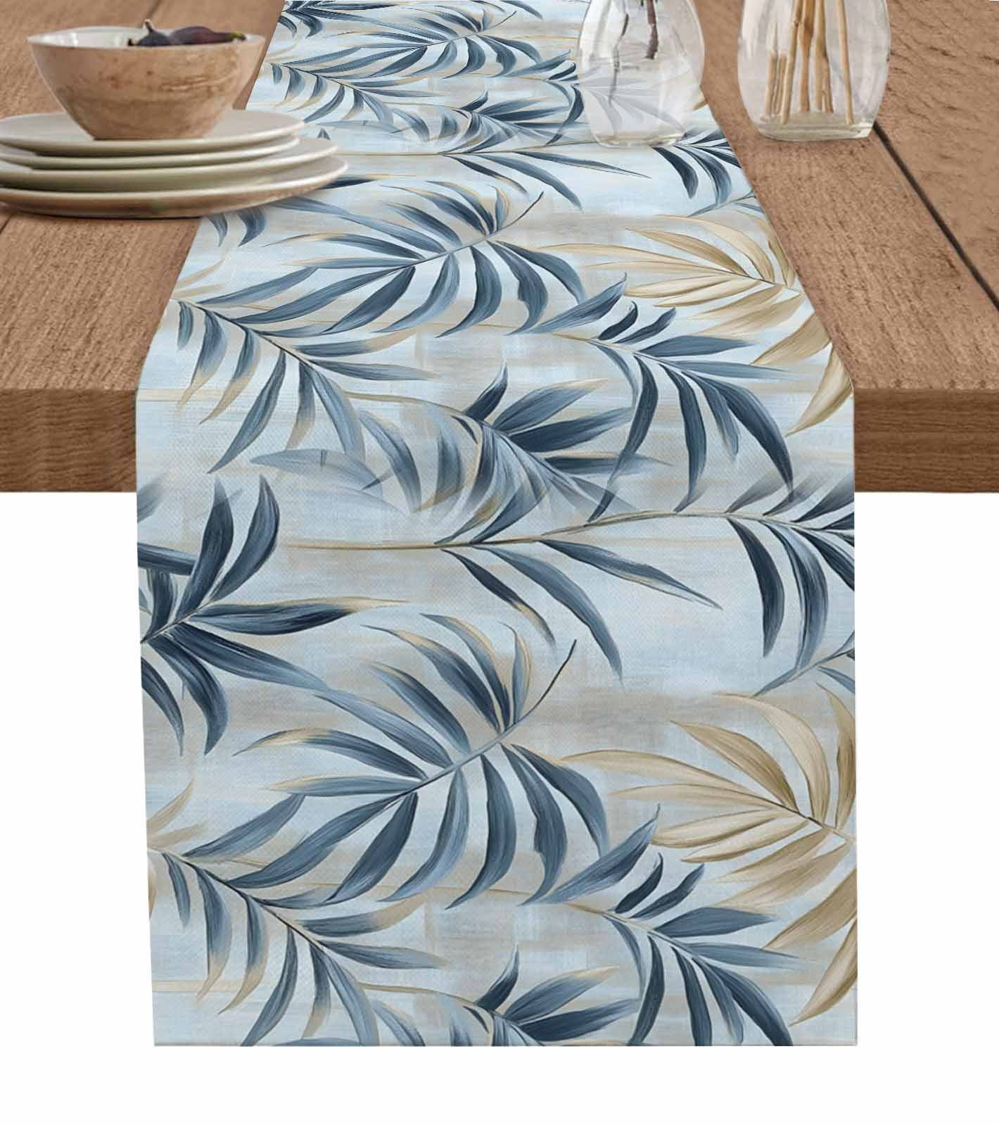 Boanket Blue Brown Botanical Table Runner - 72 Inch Long, Kitchen ...