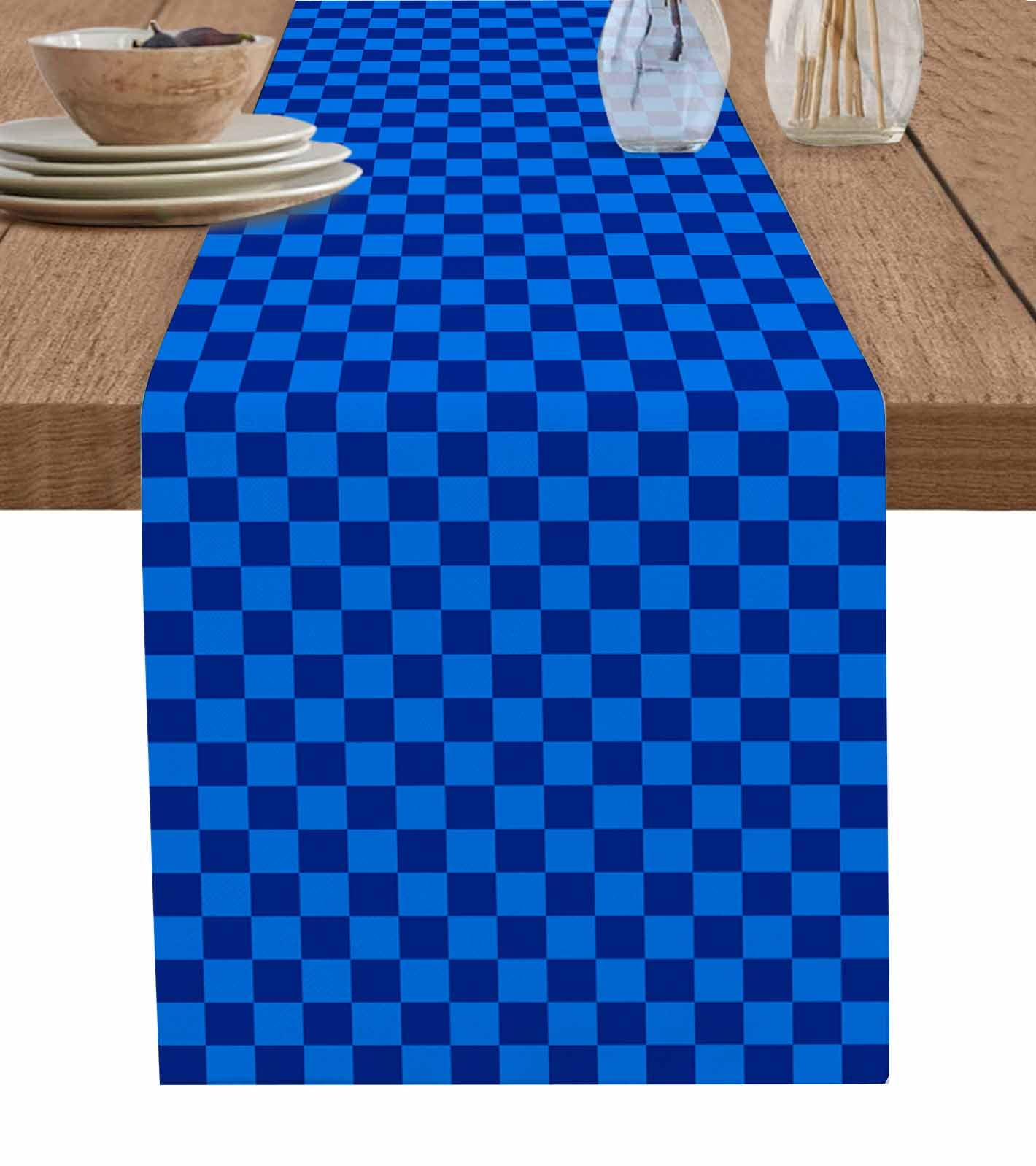 Boanket Blue Checkered Plaid Table Runner - 48 Inch Long, Kitchen ...
