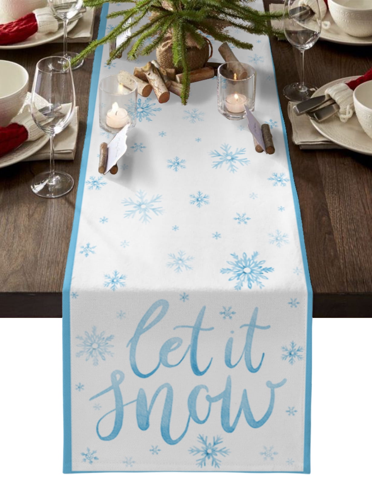 Boanket Blue Christmas Table Runner - 90 Inch Long, Kitchen Dining ...