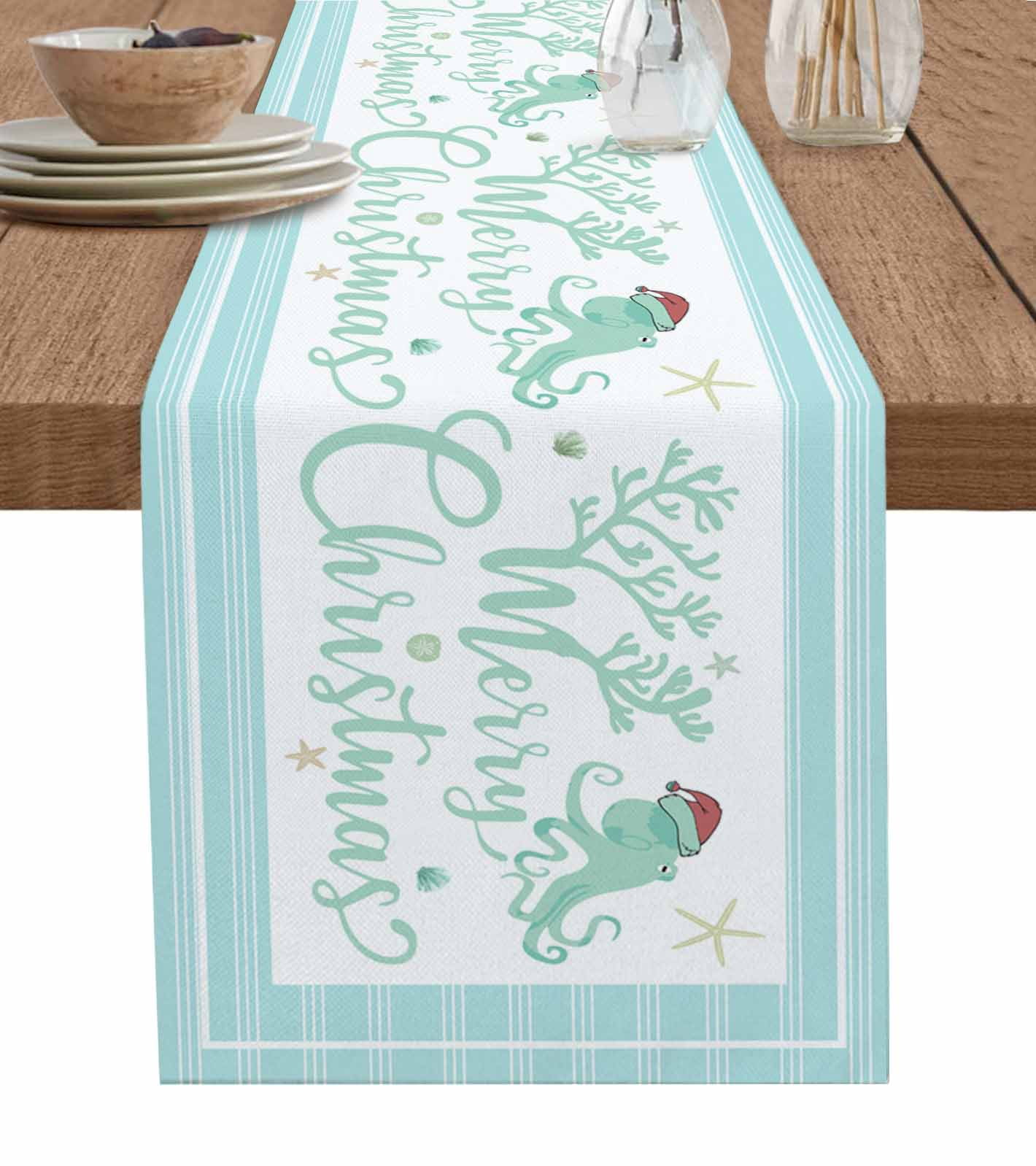 Boanket Blue Coastal Christmas Table Runner - 90 Inch Long, Kitchen ...