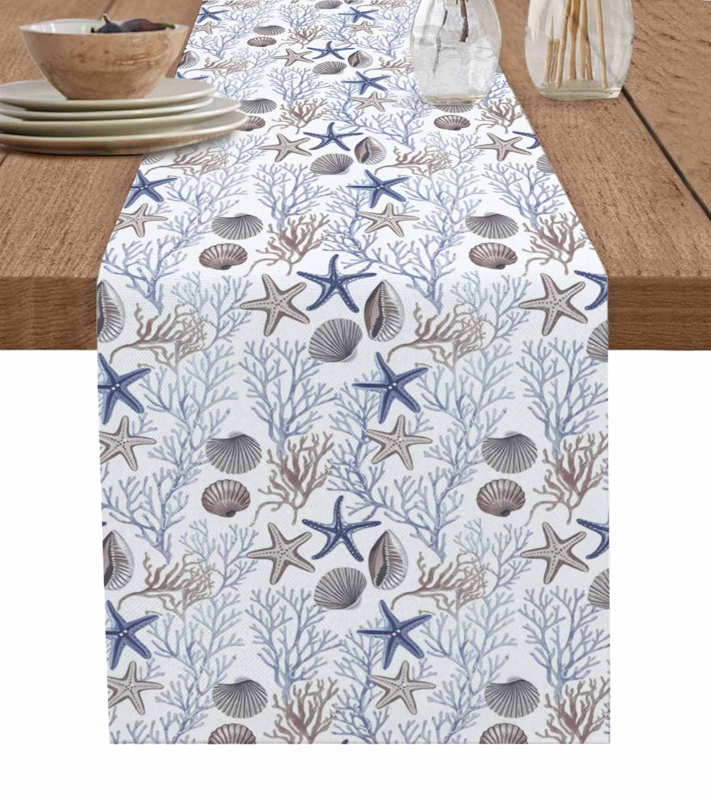 Boanket Blue Coastal Table Runner - 108 Inch Long, Kitchen Dining Table ...