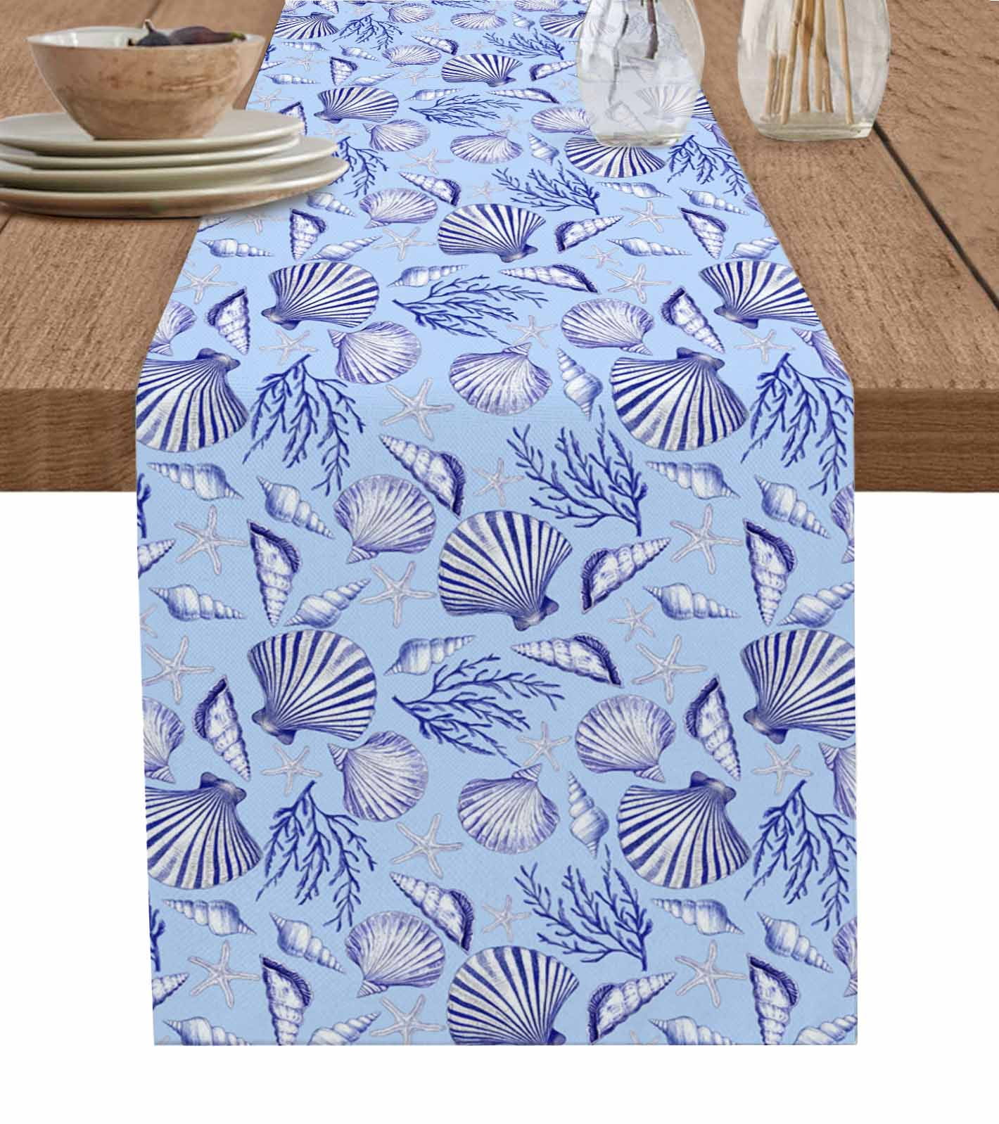 Boanket Blue Coastal Table Runner - 90 Inch Long, Kitchen Dining Table ...