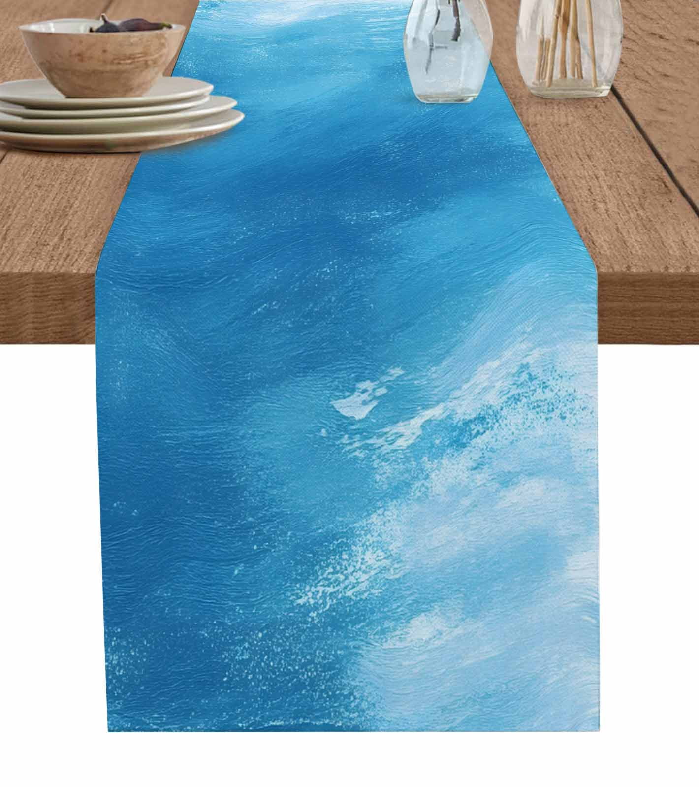 Boanket Blue Coastal Wave Table Runner - 70 Inch Long, Kitchen Dining ...