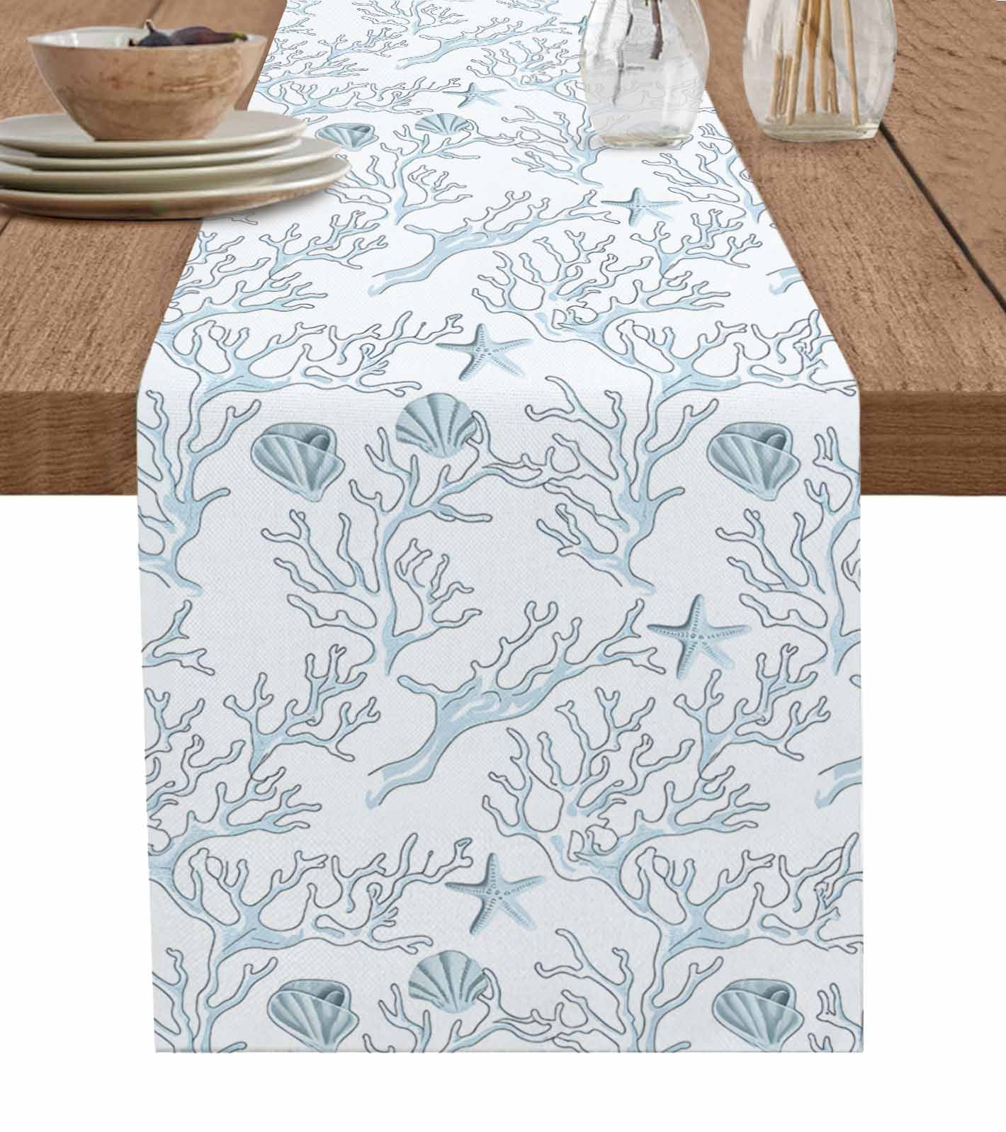 Boanket Blue Coral Coastal Table Runner - 48 Inch Long, Kitchen Dining ...