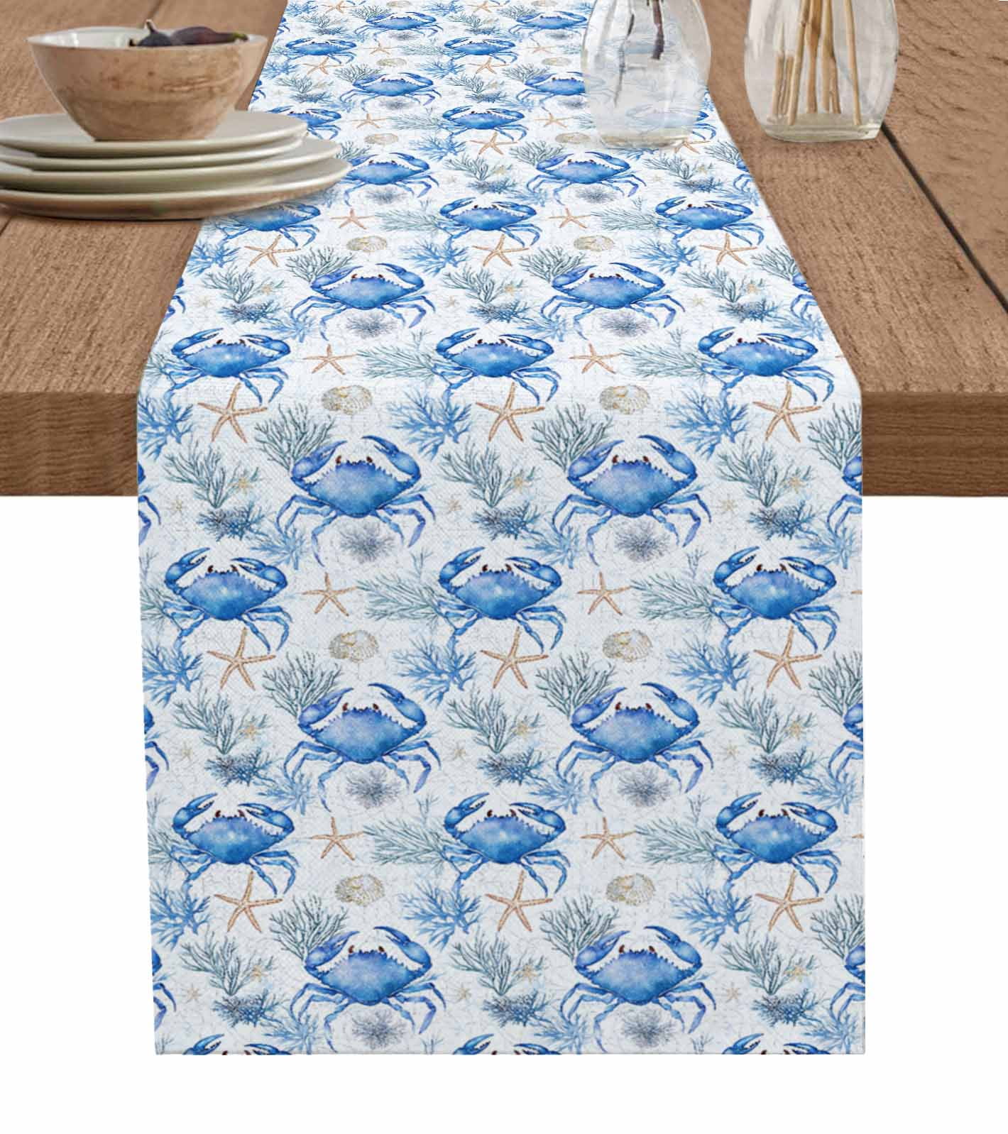 Boanket Blue Crab Coastal Table Runner - 72 Inch Long, Kitchen Dining ...