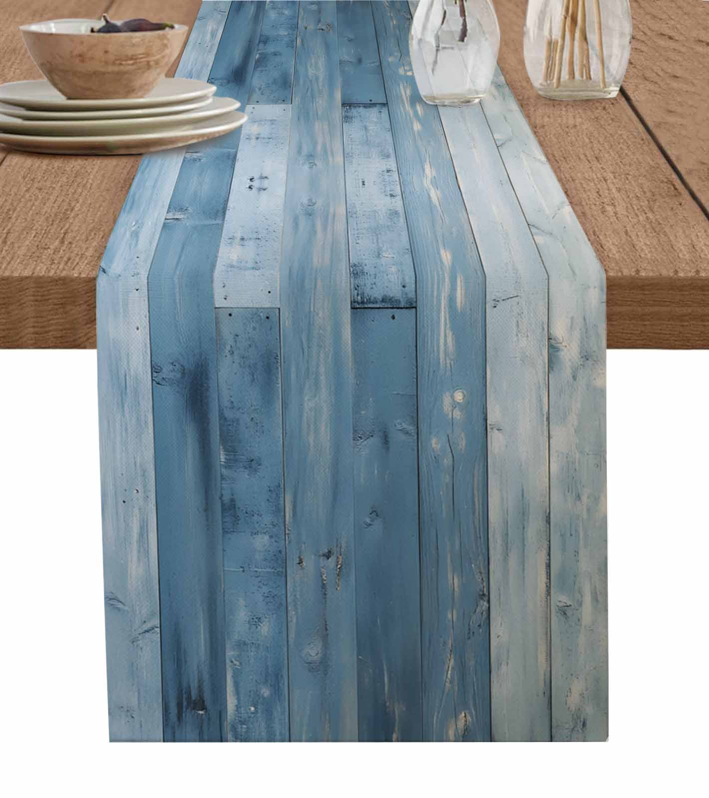 Boanket Blue Farmhouse Table Runner - 72 Inch Long, Kitchen Dining ...