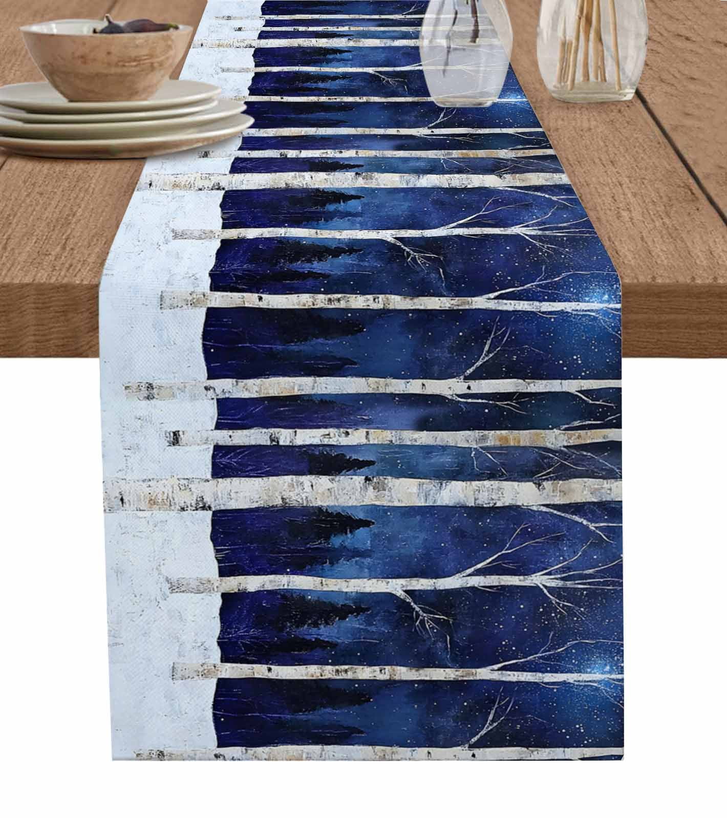 Boanket Blue Forest Table Runner - 90 Inch Long, Kitchen Dining Table ...