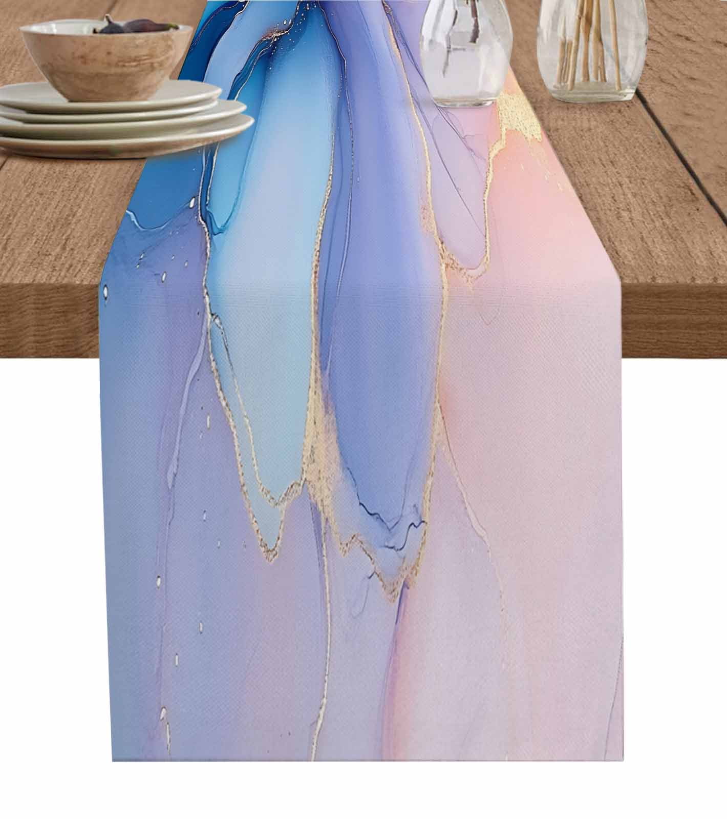 Boanket Blue Gold Table Runner - 108 Inch Long, Kitchen Dining Table ...