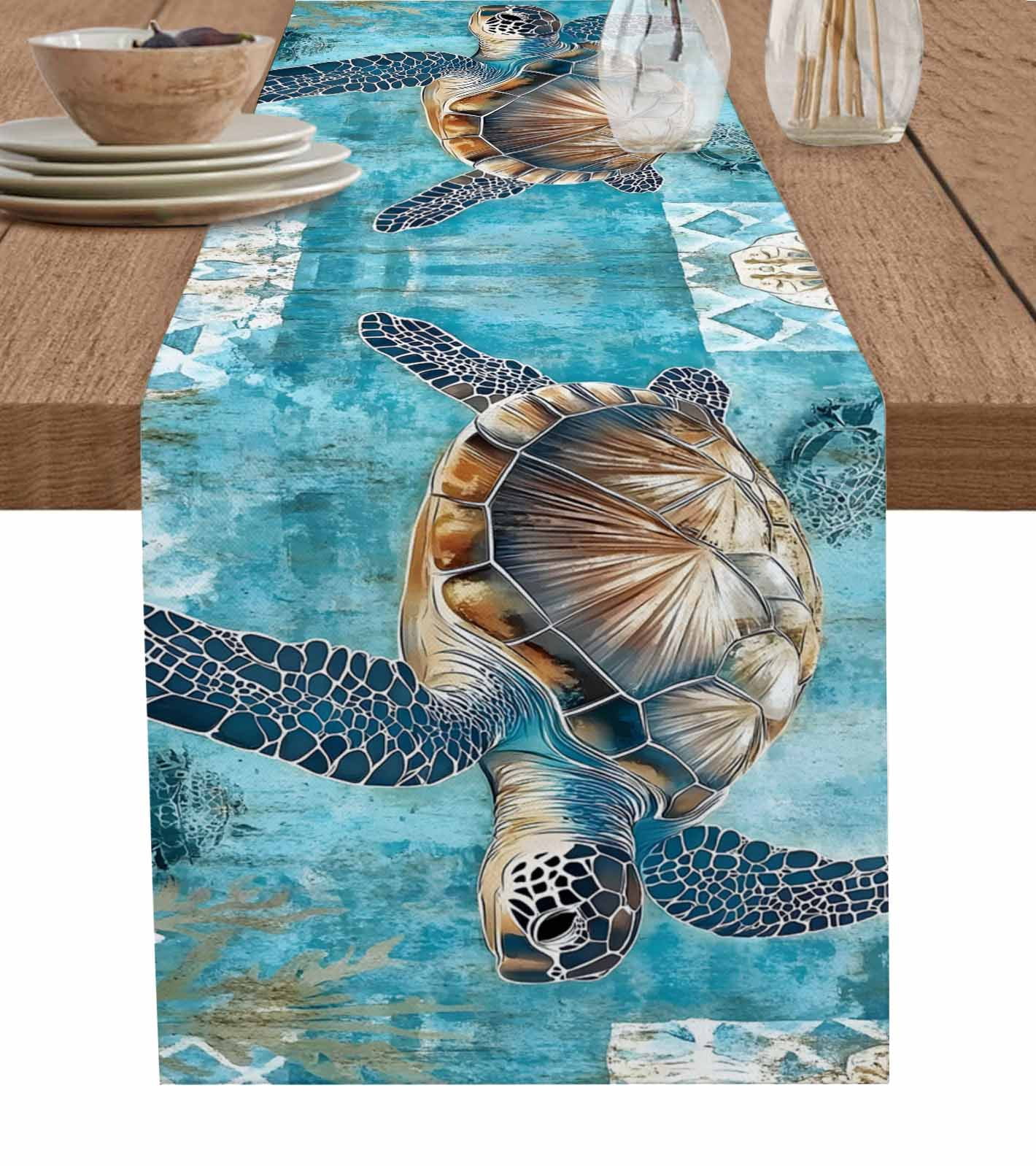 Boanket Blue Green Coastal Table Runner - 120 Inch Long, Kitchen Dining ...