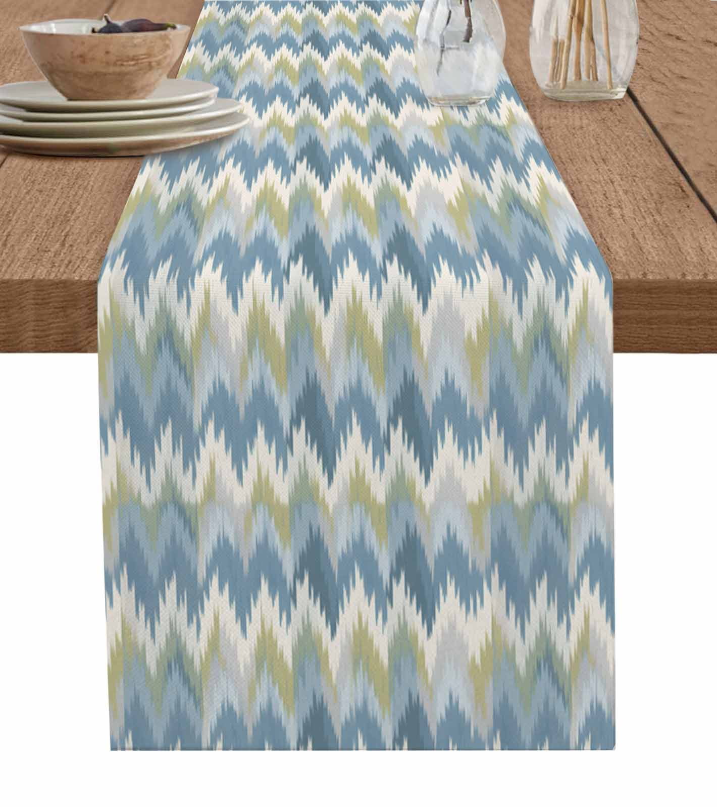 Boanket Blue Green Geometric Table Runner - 70 Inch Long, Kitchen ...