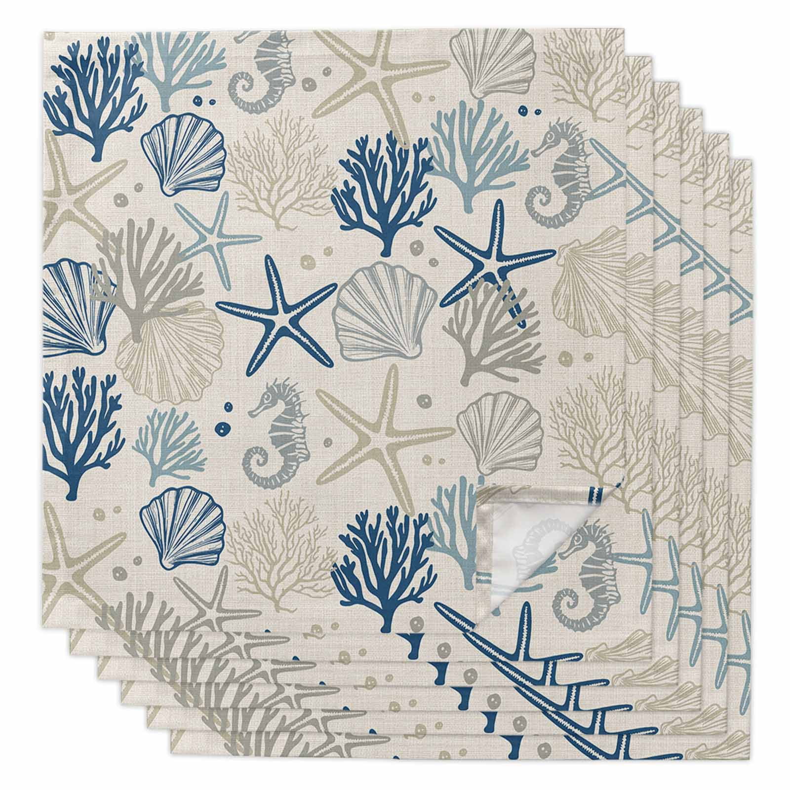 Boanket Blue Grey Coastal Cloth Napkins Set of 6, Holiday Napkins for ...