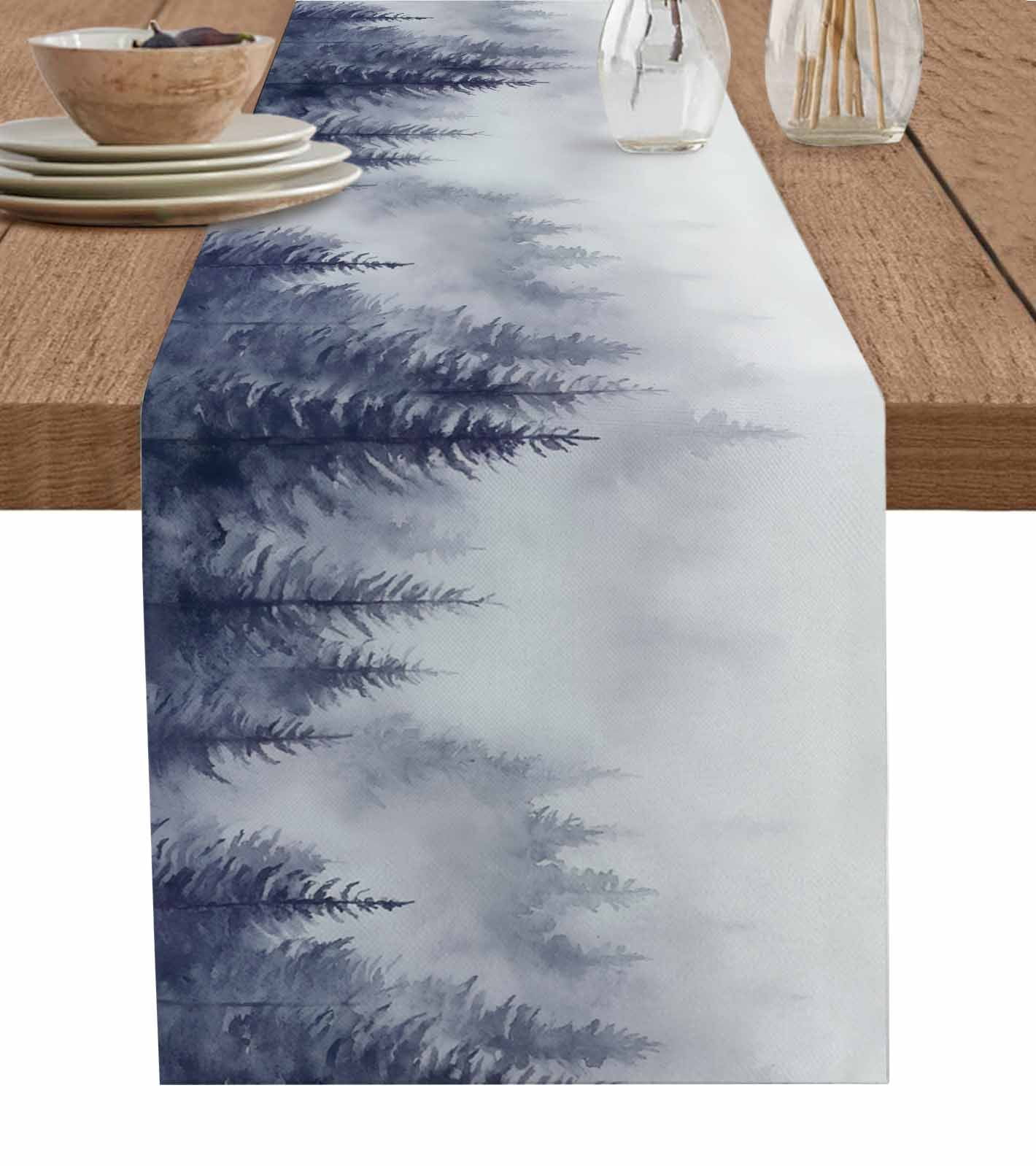 Boanket Blue Mist Forest Table Runner - 72 Inch Long, Kitchen Dining Table Runner Dresser ...