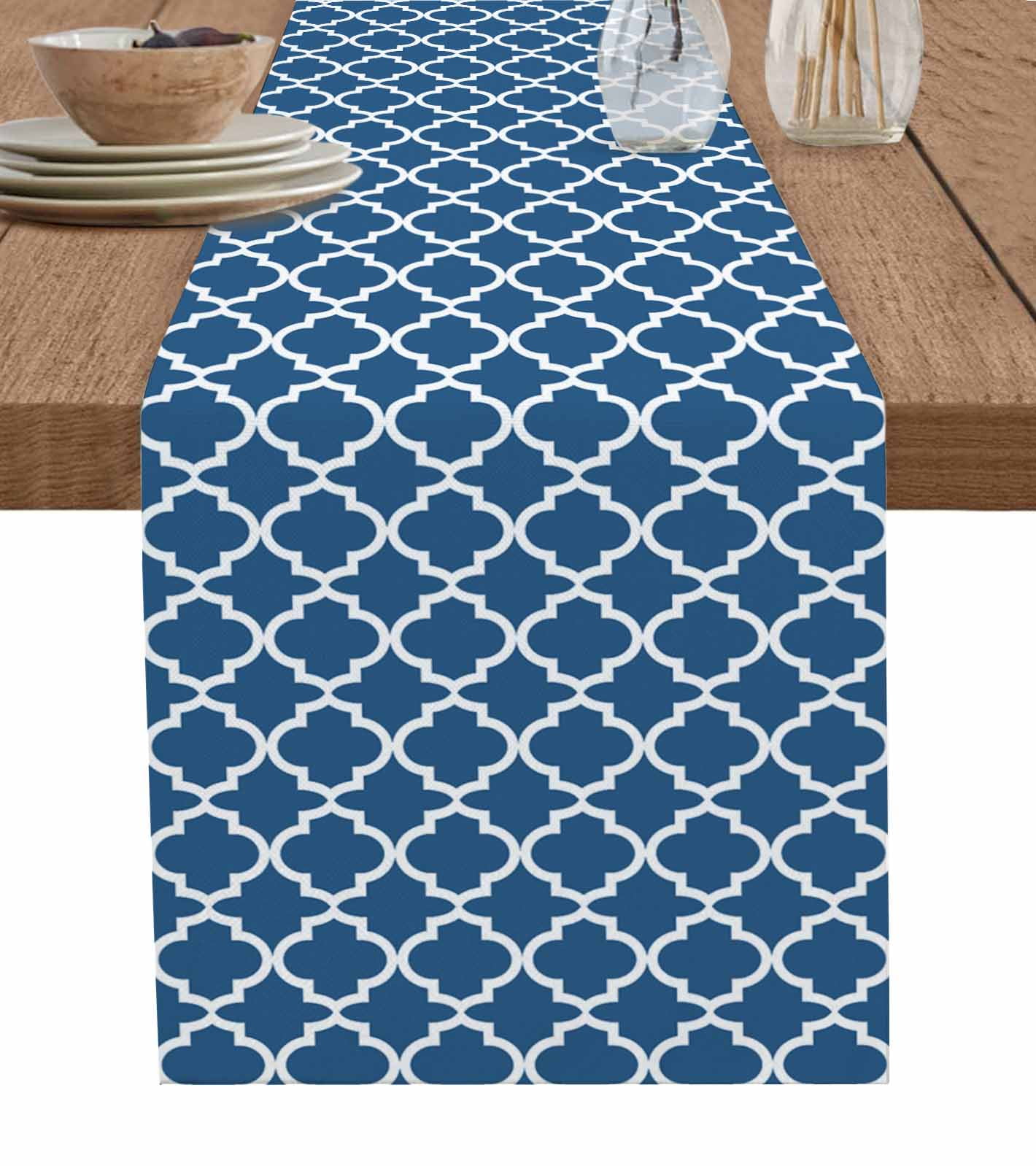 Boanket Blue Moroccon Table Runner - 70 Inch Long, Kitchen Dining Table ...