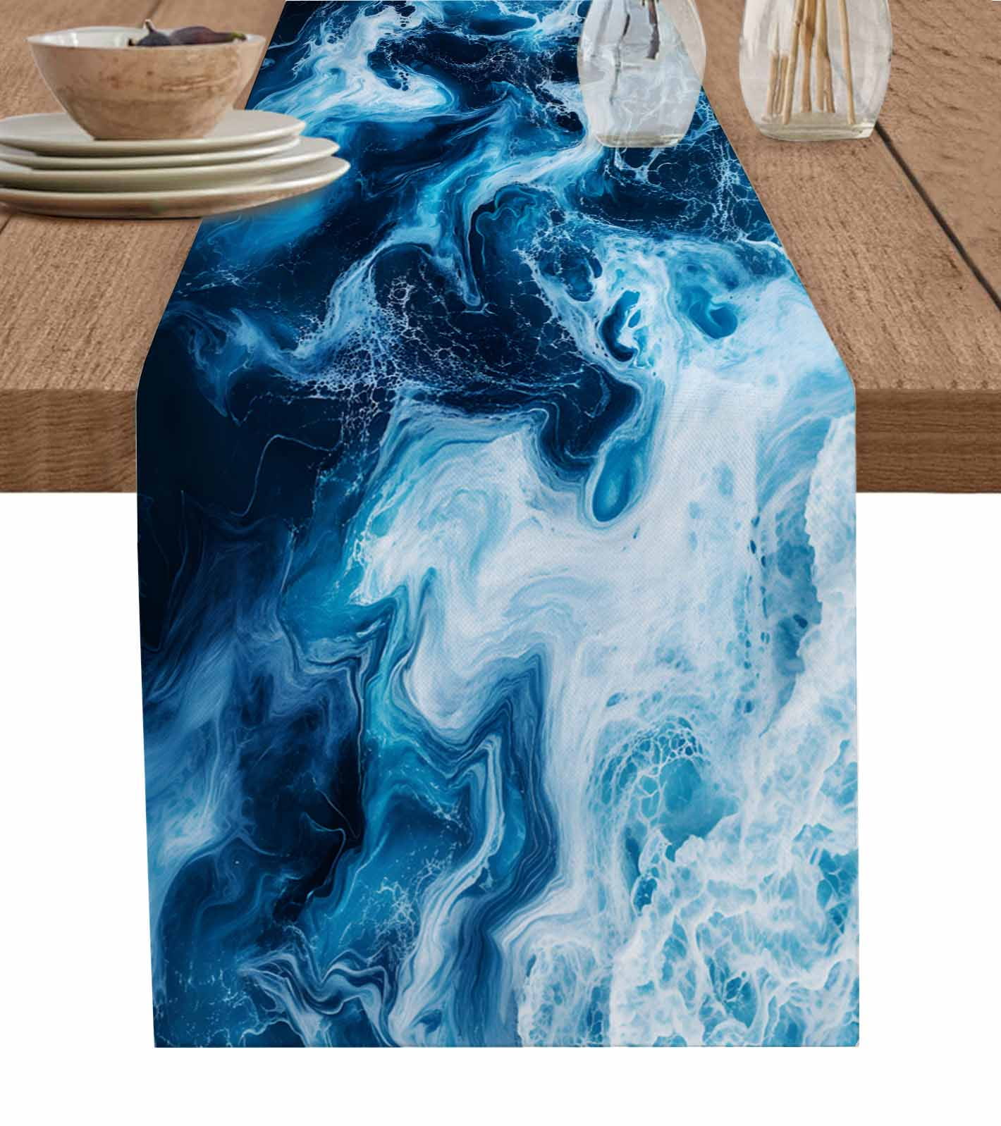 Boanket Blue Ocean Table Runner - 90 Inch Long, Kitchen Dining Table ...