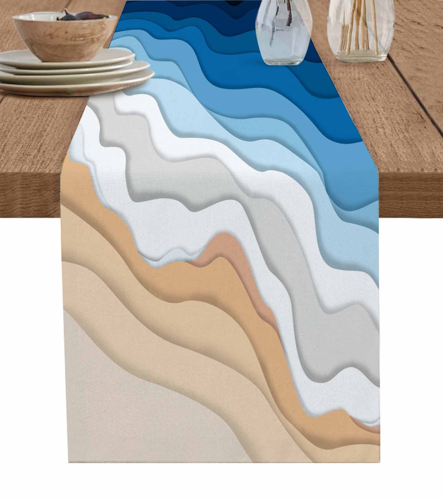 Boanket Blue Ocean Waves Table Runner - 120 Inch Long, Kitchen Dining Table Runner Dresser ...