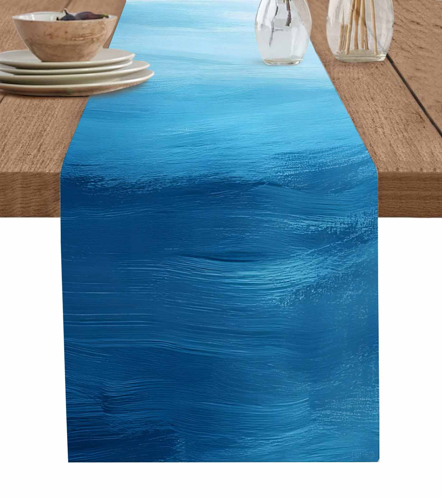 Boanket Blue Ocean Waves Table Runner - 120 Inch Long, Kitchen Dining ...