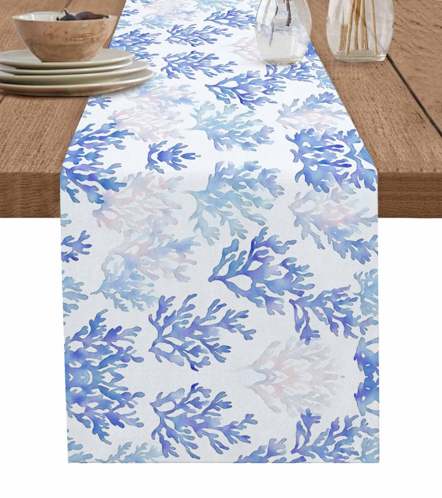 Boanket Blue Ombre Coral Table Runner - 120 Inch Long, Kitchen Dining ...