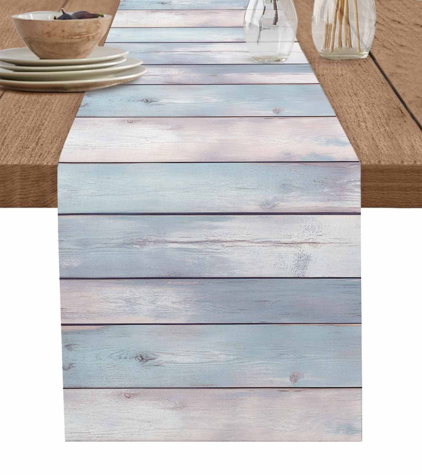 Boanket Blue Ombre Wooden Table Runner - 48 Inch Long, Kitchen Dining ...