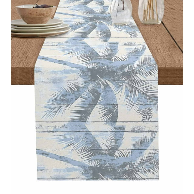 Boanket Blue Palm Tree Table Runner - 120 Inch Long, Kitchen Dining ...