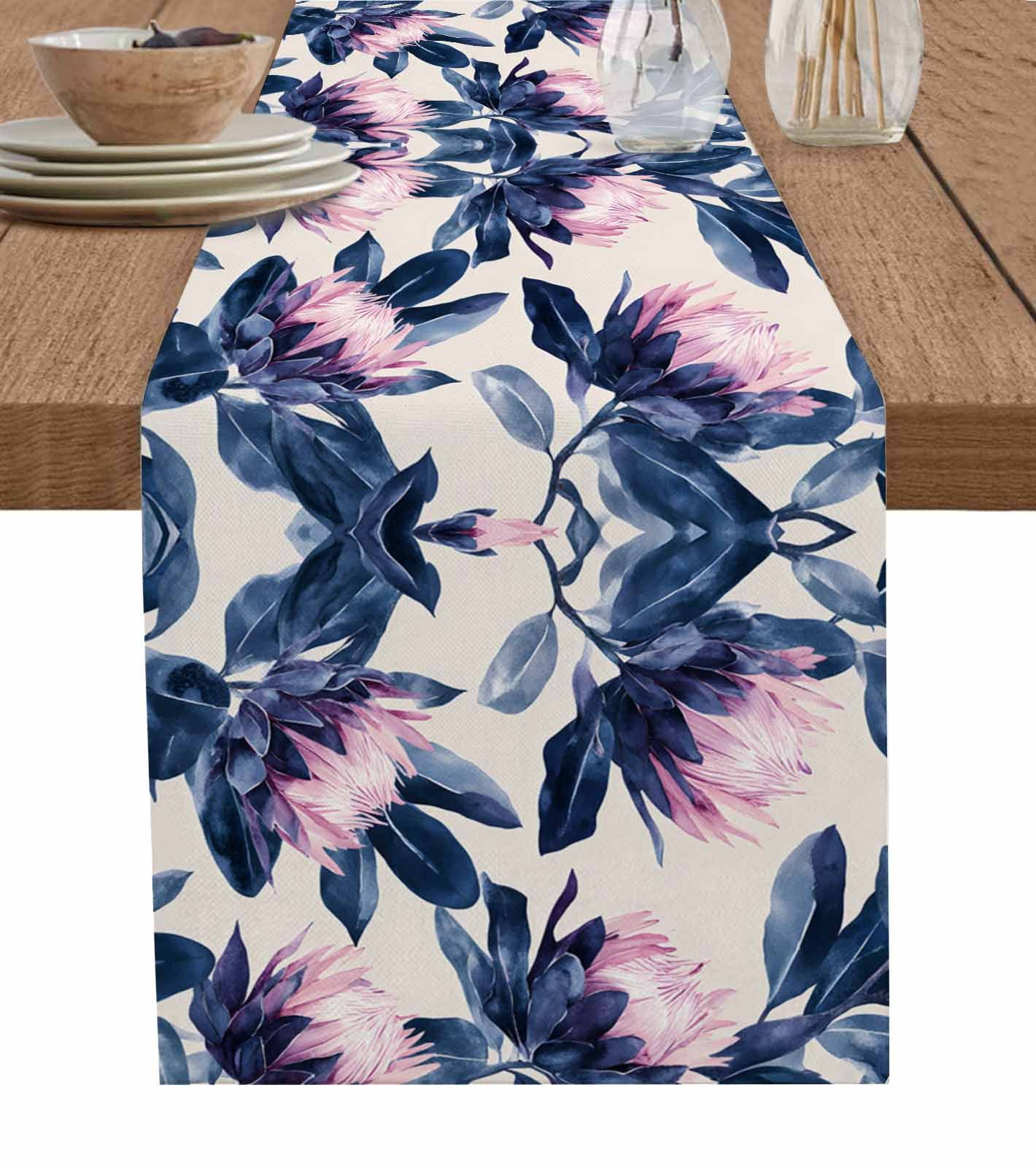 Boanket Blue Purple Botanical Table Runner - 72 Inch Long, Kitchen ...