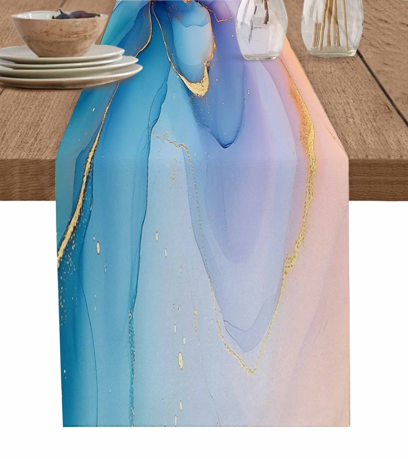 Boanket Blue Purple Marble Table Runner - 72 Inch Long, Kitchen Dining ...