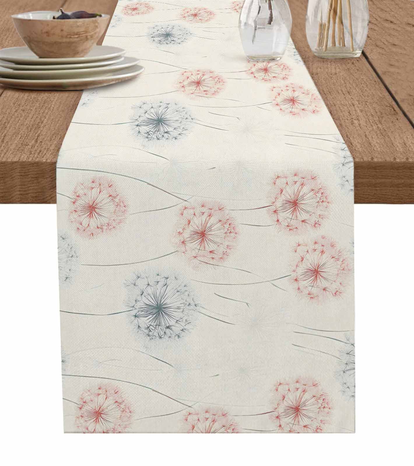 Boanket Blue Red Dandelion Table Runner - 108 Inch Long, Kitchen Dining ...