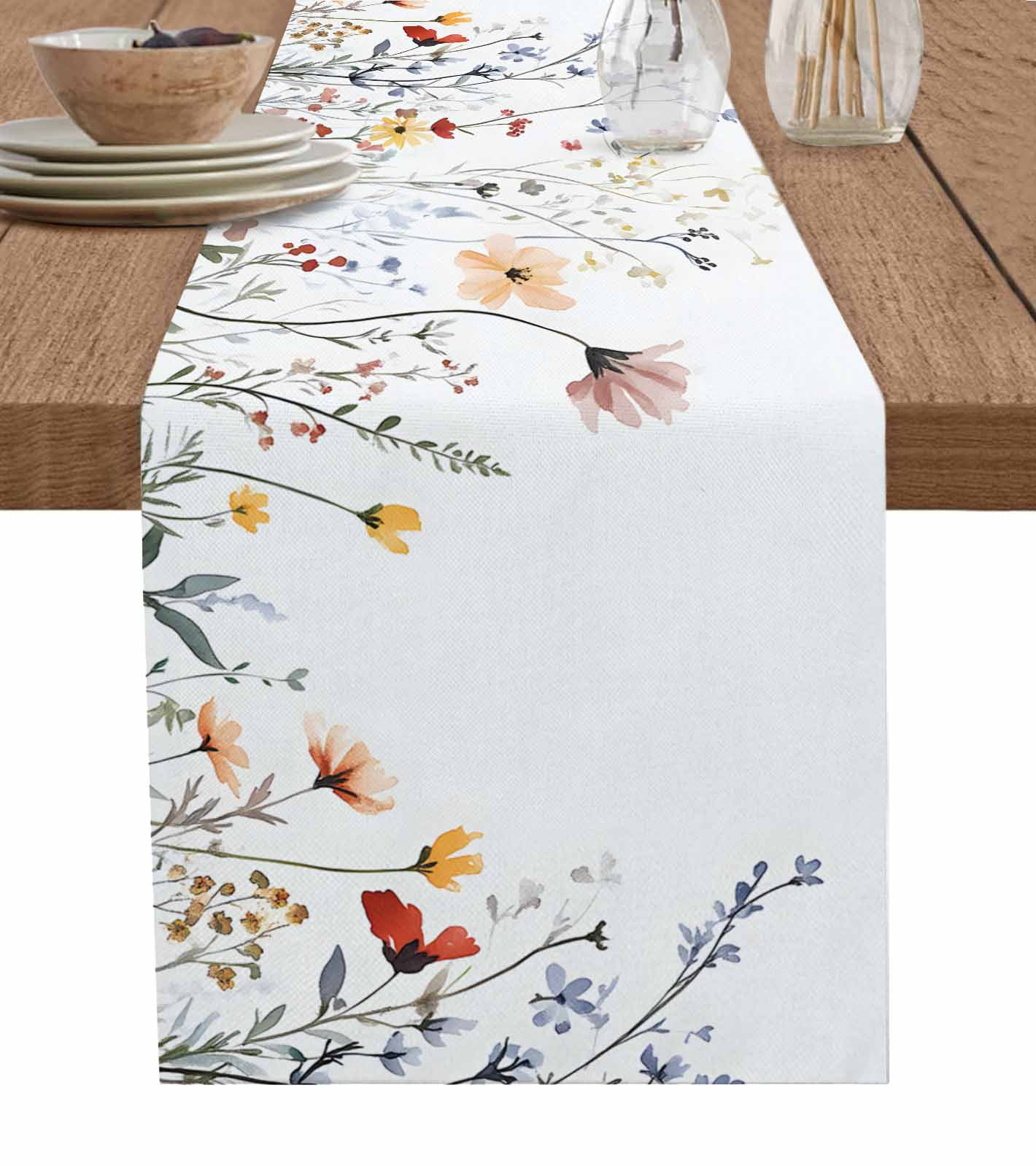 Boanket Blue Red Floral Table Runner - 48 Inch Long, Kitchen Dining ...