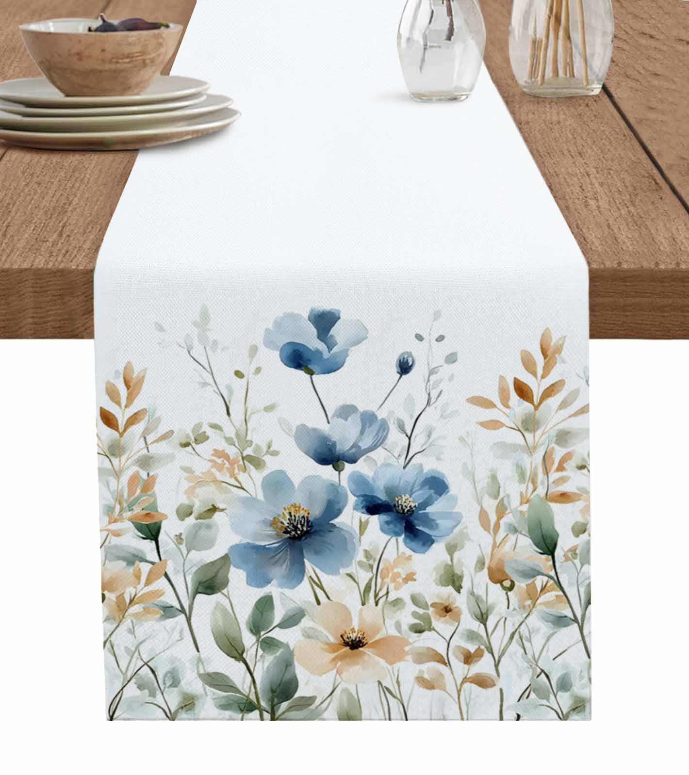 Boanket Blue Spring Floral Table Runner - 90 Inch Long, Kitchen Dining ...
