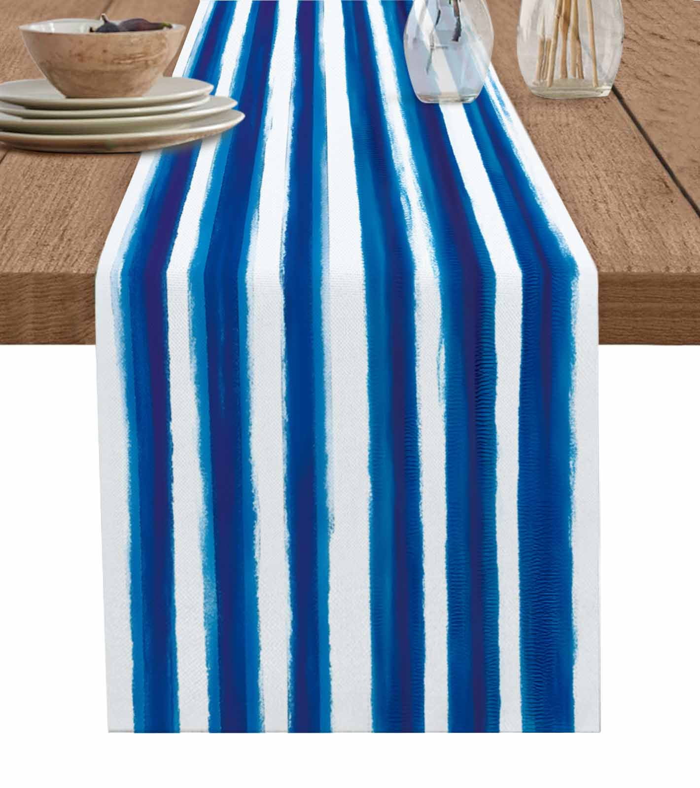 Boanket Blue Stripe Table Runner - 72 Inch Long, Kitchen Dining Table Runner Dresser Scarves ...